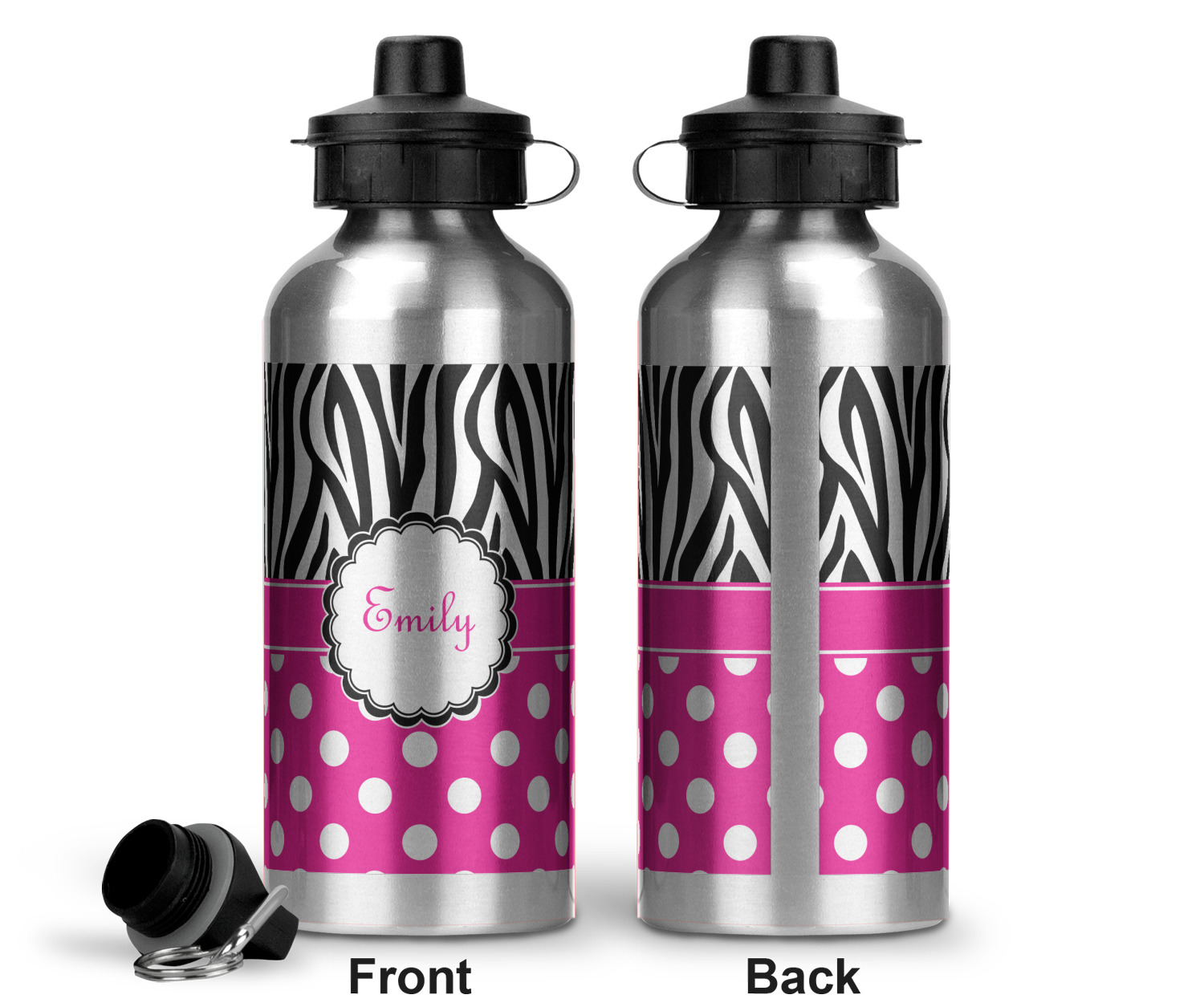 Zebra Print & Polka Dots Water Bottle - Aluminum - 20 oz (Personalized ...