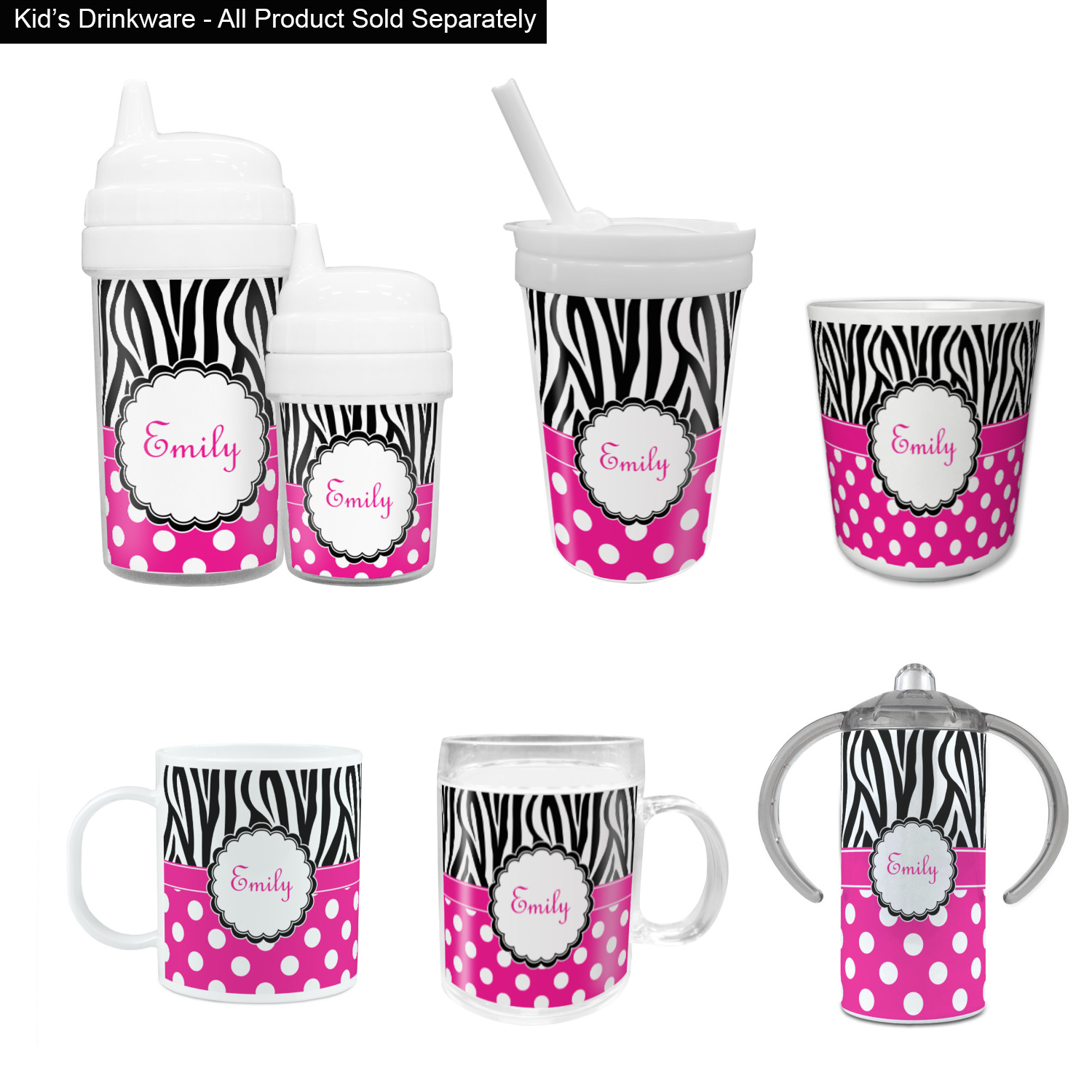 Zebra Print & Polka Dots Sippy Cup with Straw (Personalized ...