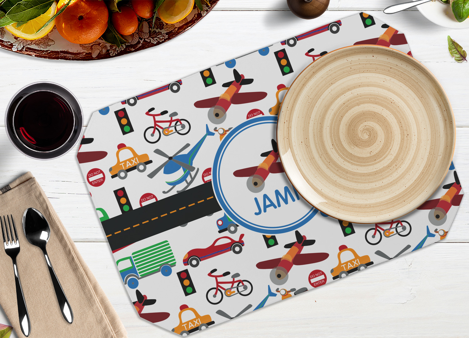 Custom Transportation Dining Table Mat - Octagon w/ Name or Text ...