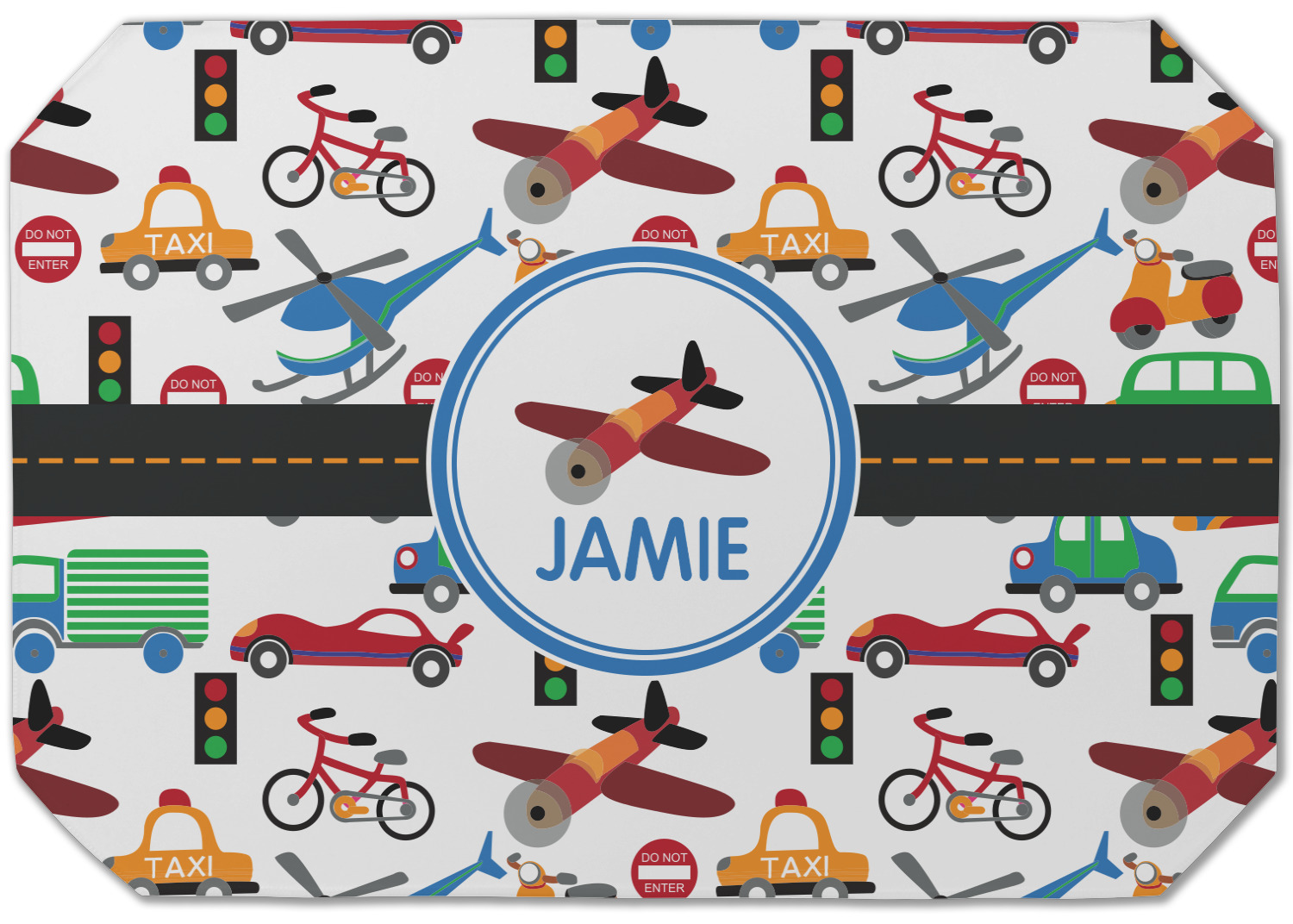Custom Transportation Dining Table Mat - Octagon w/ Name or Text ...