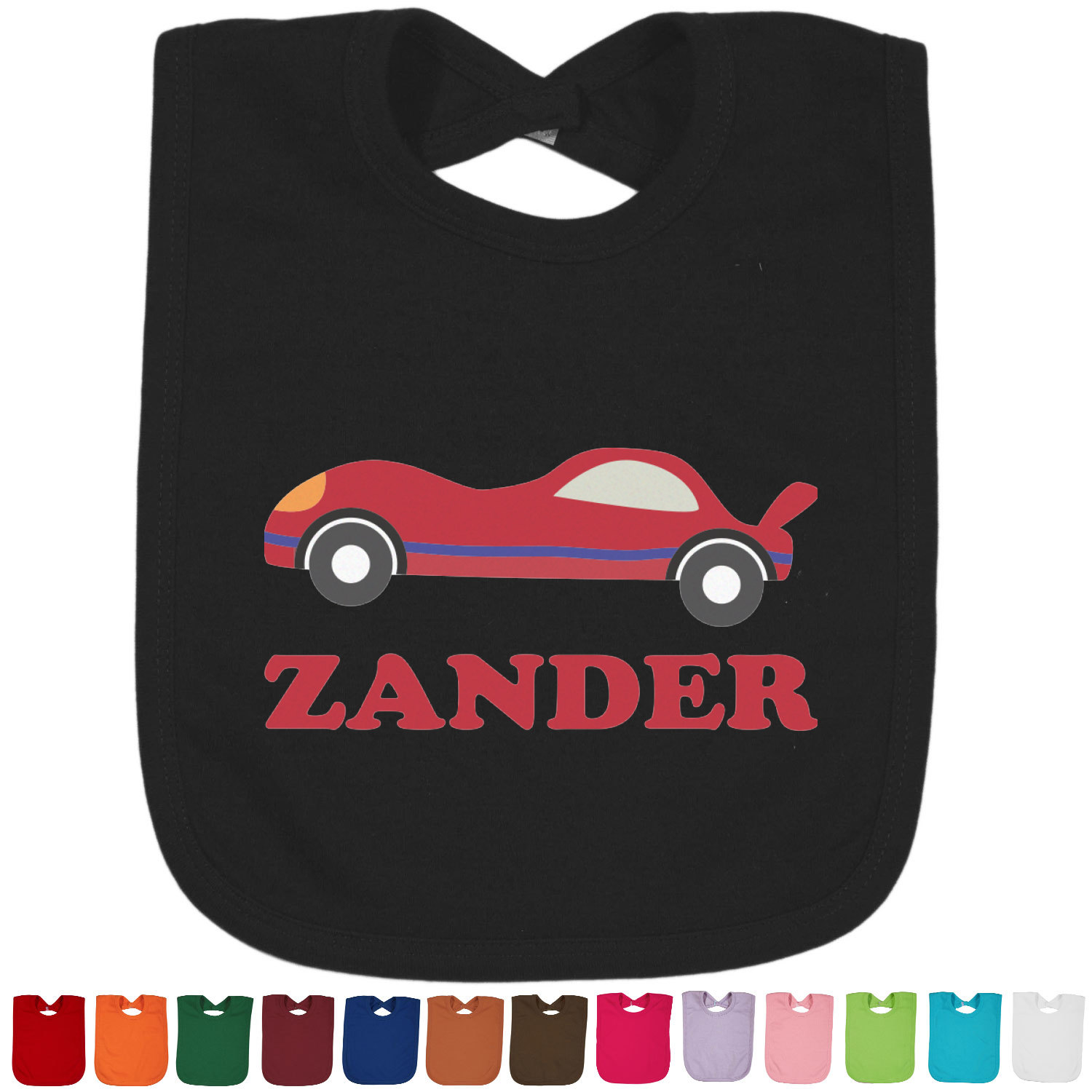 Custom Race Car Cotton Baby Bib (Personalized) | YouCustomizeIt