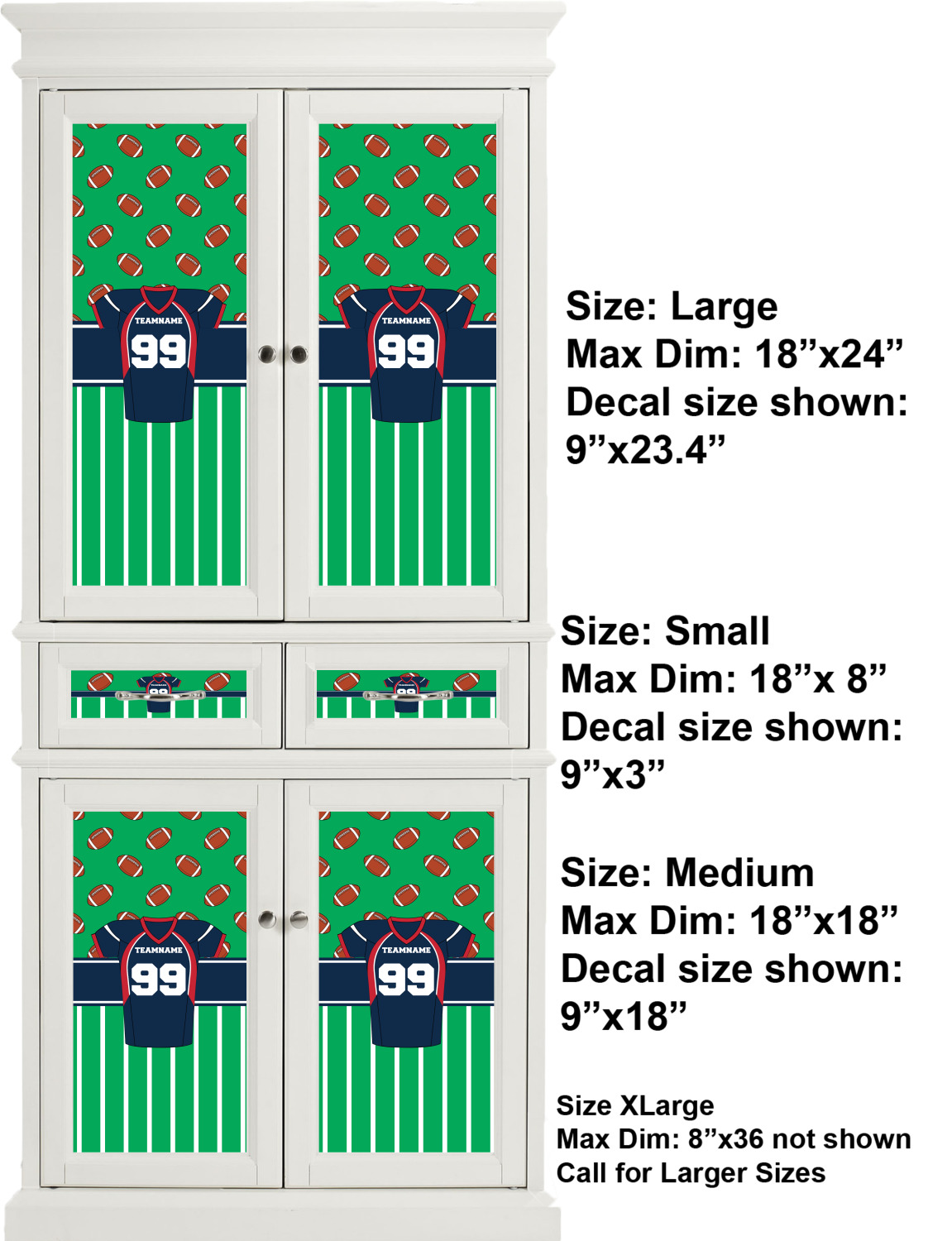 Custom Football Jersey Cabinet Decal - Custom Size (Personalized ...