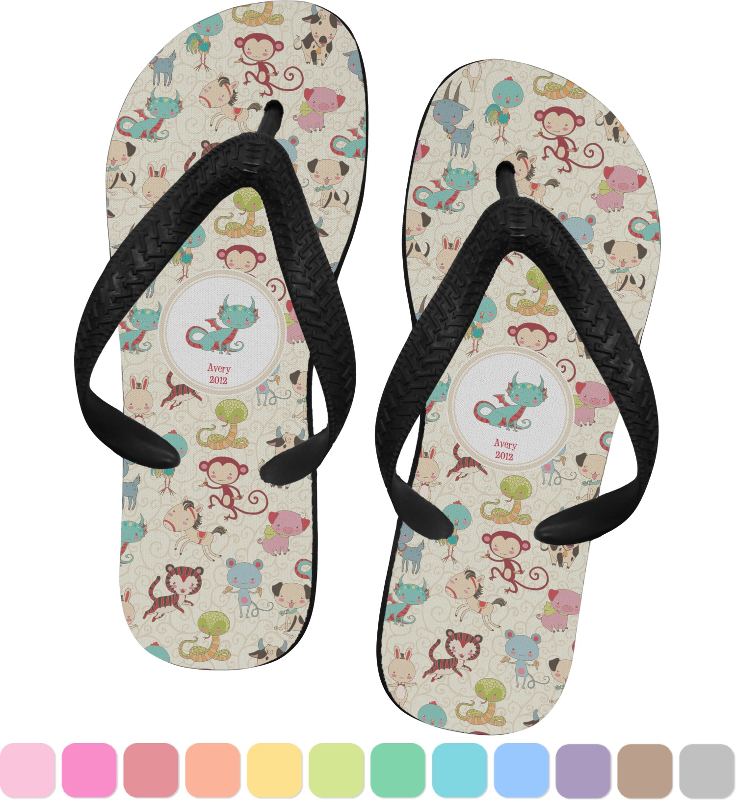 Chinese Zodiac Flip Flops (Personalized) - YouCustomizeIt