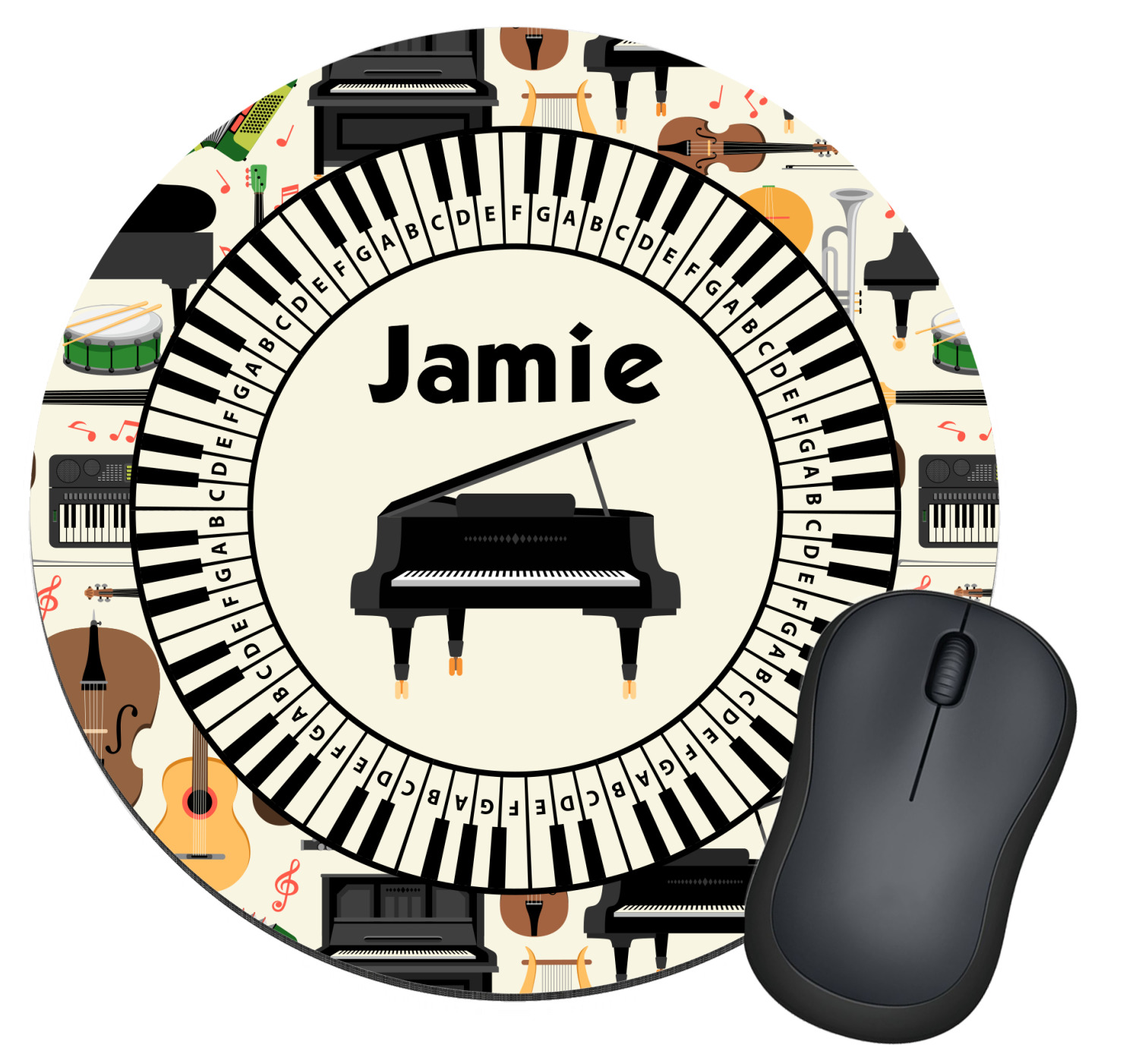 Musical Instruments Round Mouse Pad (Personalized) - YouCustomizeIt