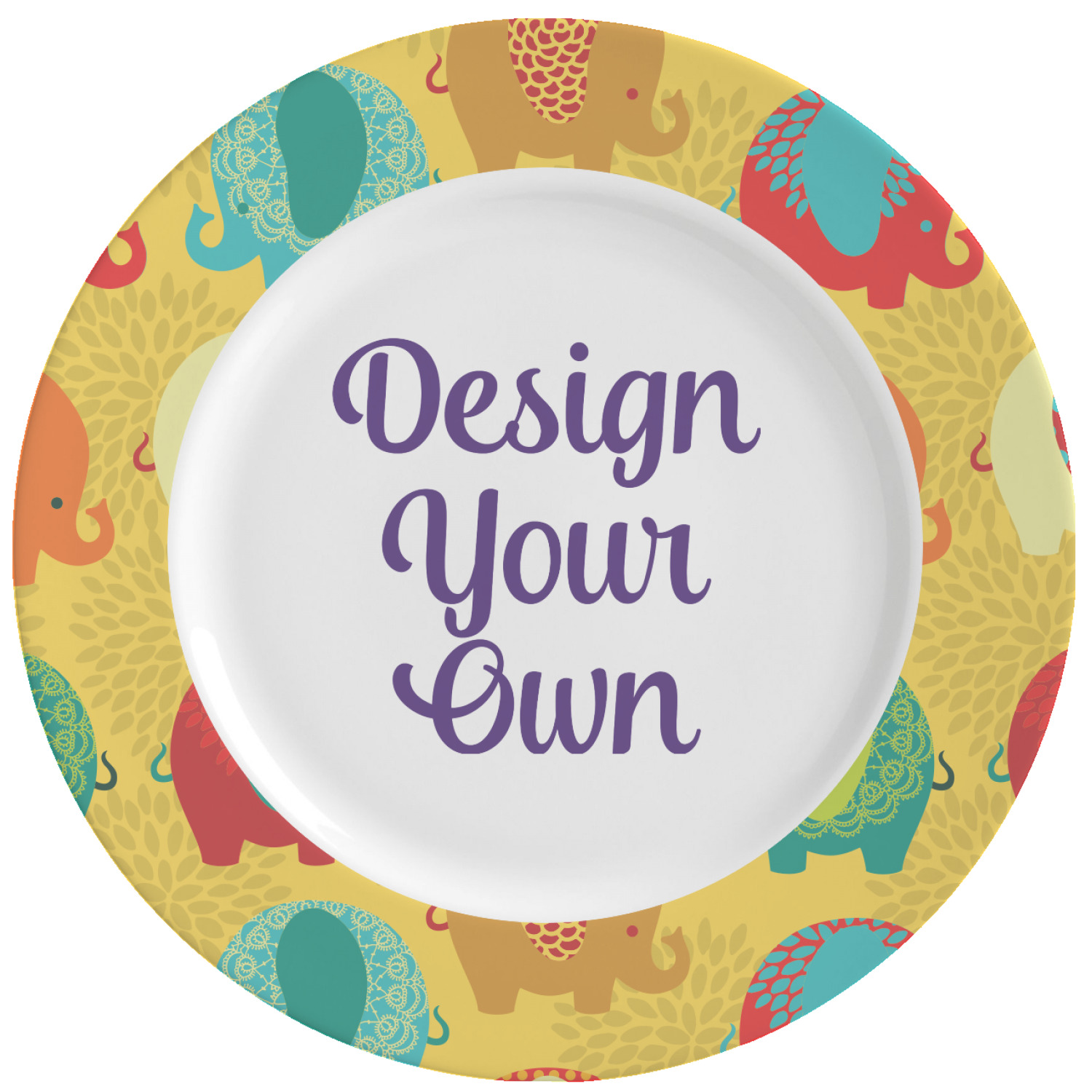 Custom Cute Elephants Ceramic Dinner Plates (Set of 4) (Personalized ...