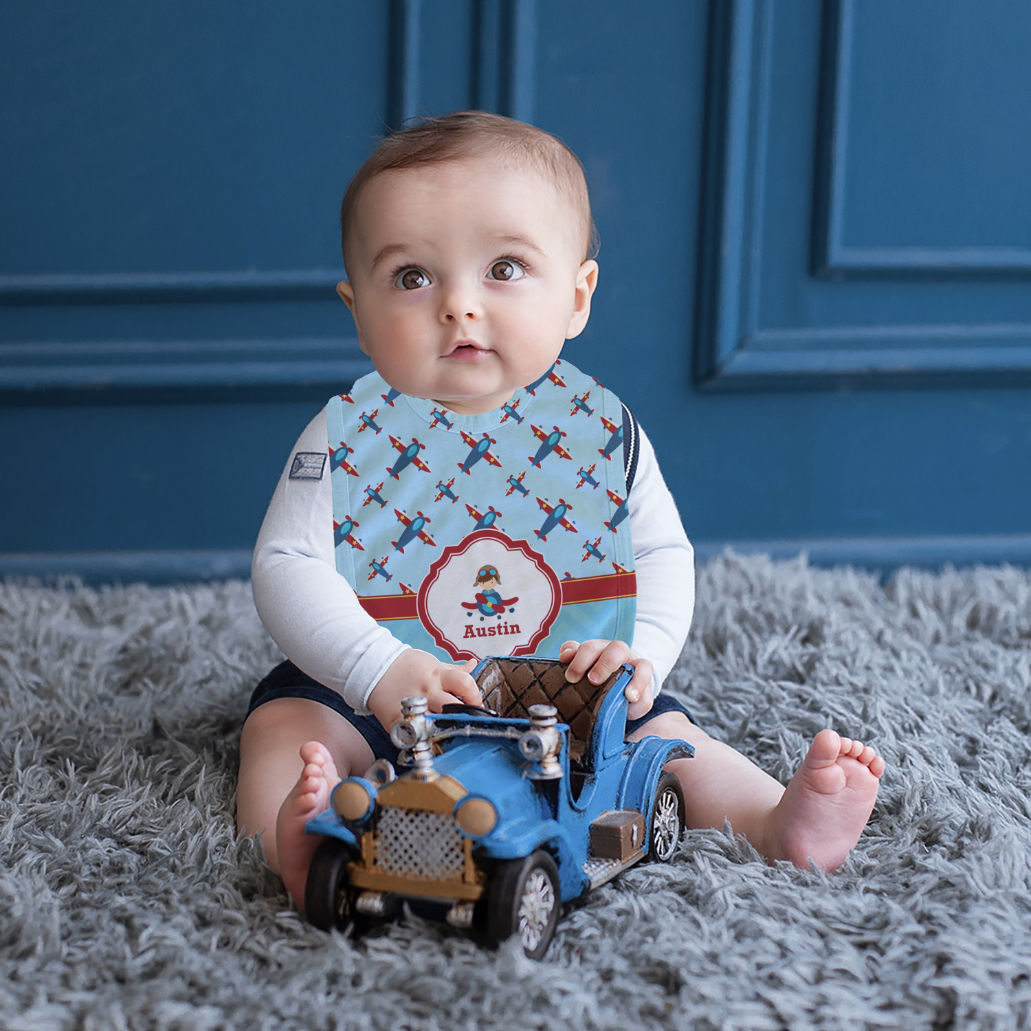 Airplane Theme Baby Bib w/ Name or Text - YouCustomizeIt