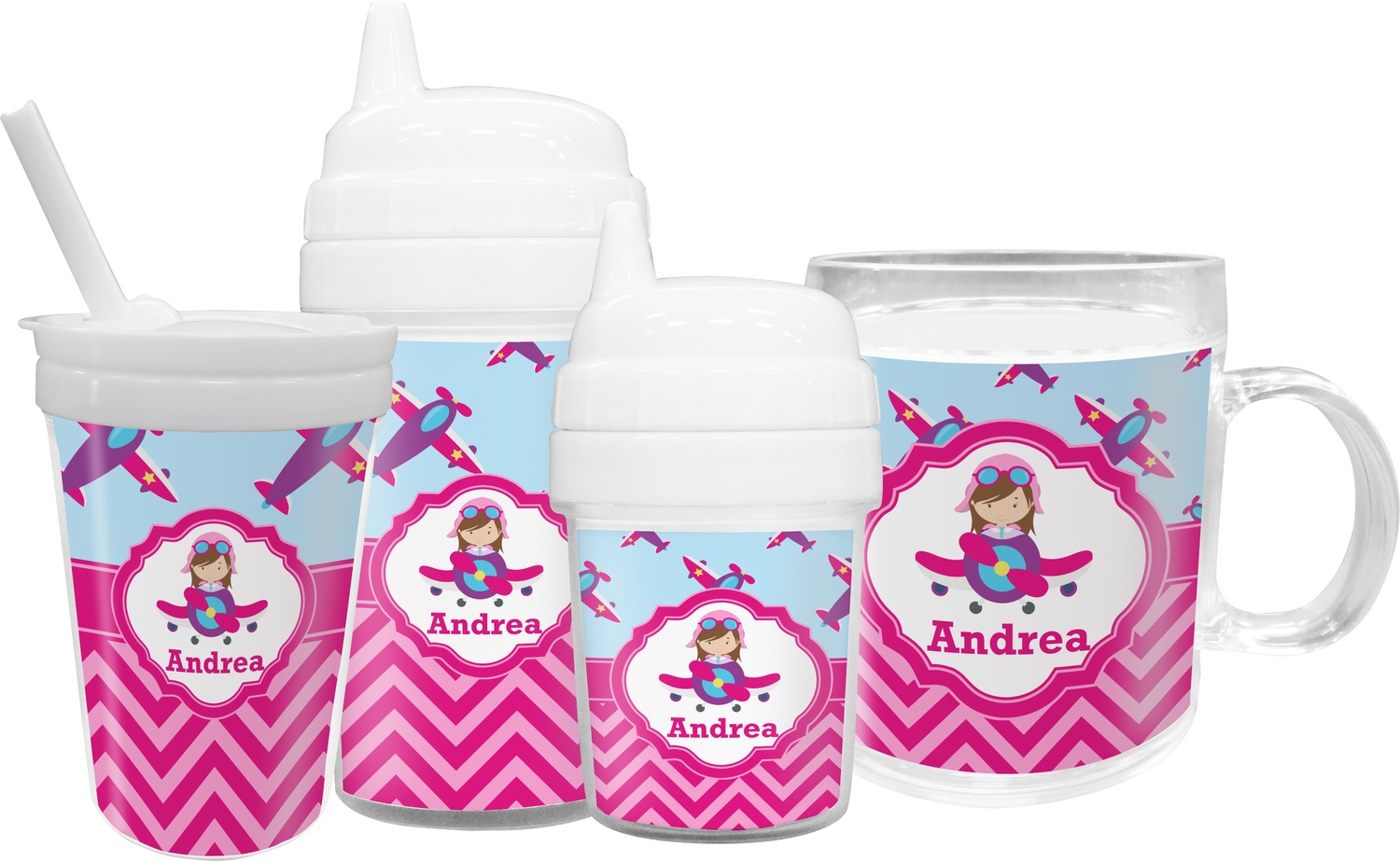 Airplane Theme - for Girls Baby Sippy Cup (Personalized) - YouCustomizeIt
