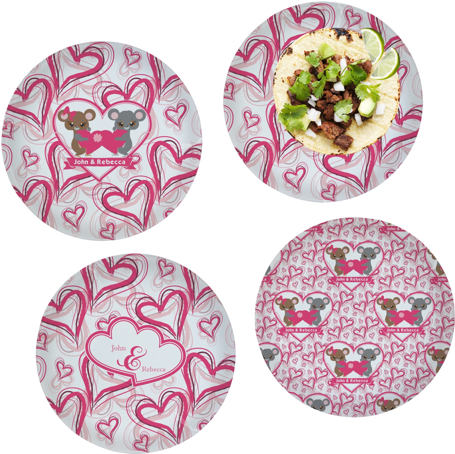 Valentine's Day Set of 4 Lunch / Dinner Plates (Glass) (Personalized ...