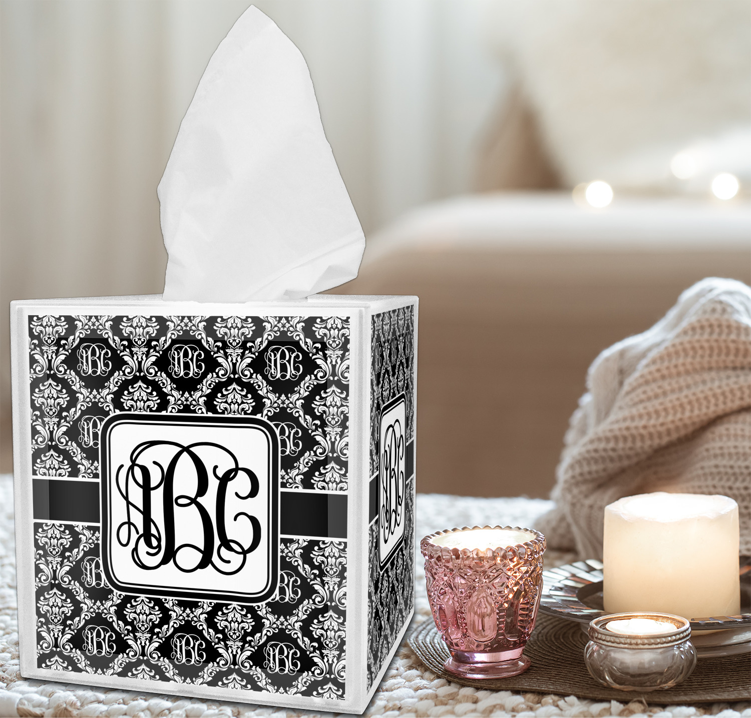 Monogrammed Damask Tissue Box Cover (Personalized) - YouCustomizeIt