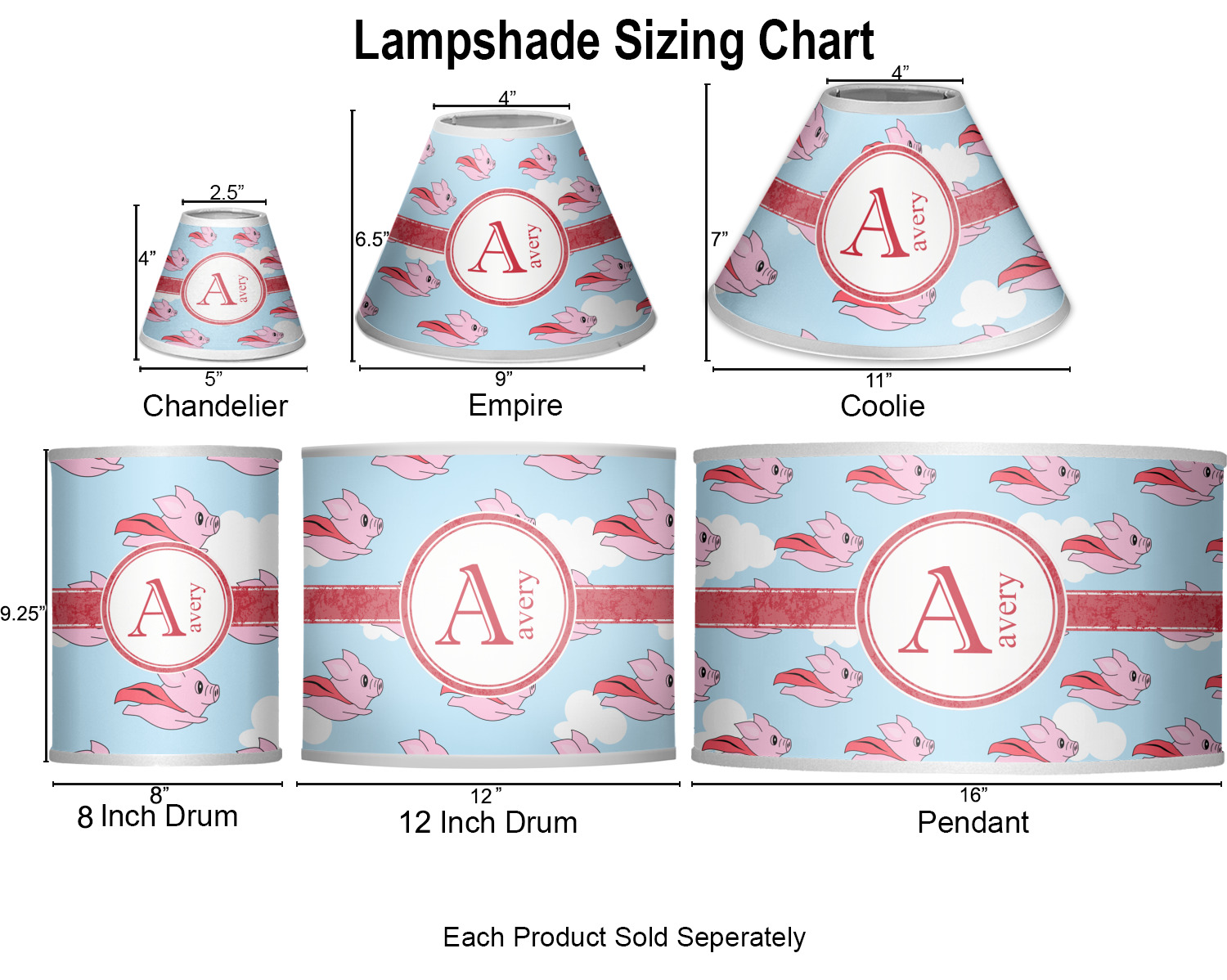 Flying Pigs 7" Drum Lamp with Shade (Personalized) - YouCustomizeIt