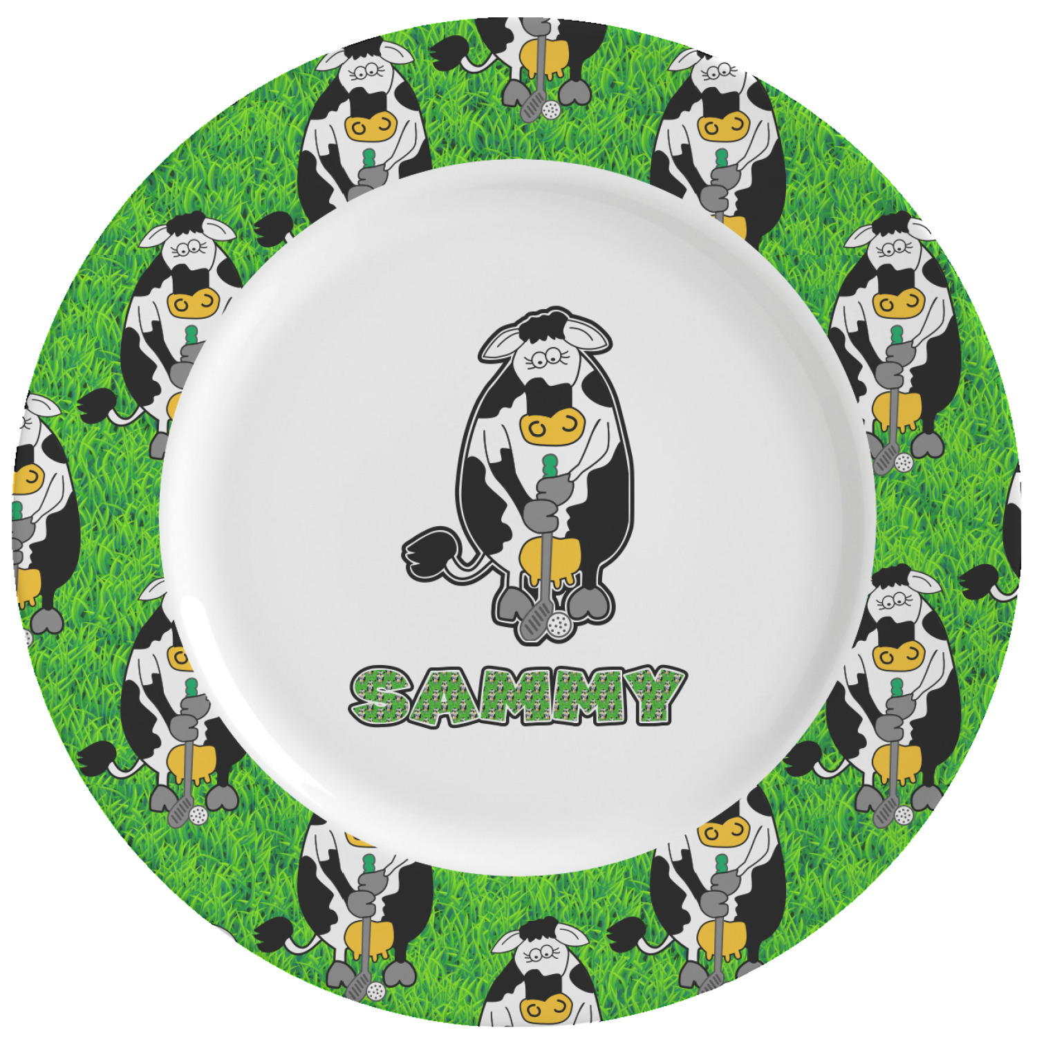 Cow Golfer Ceramic Dinner Plates (Set of 4) (Personalized) - YouCustomizeIt