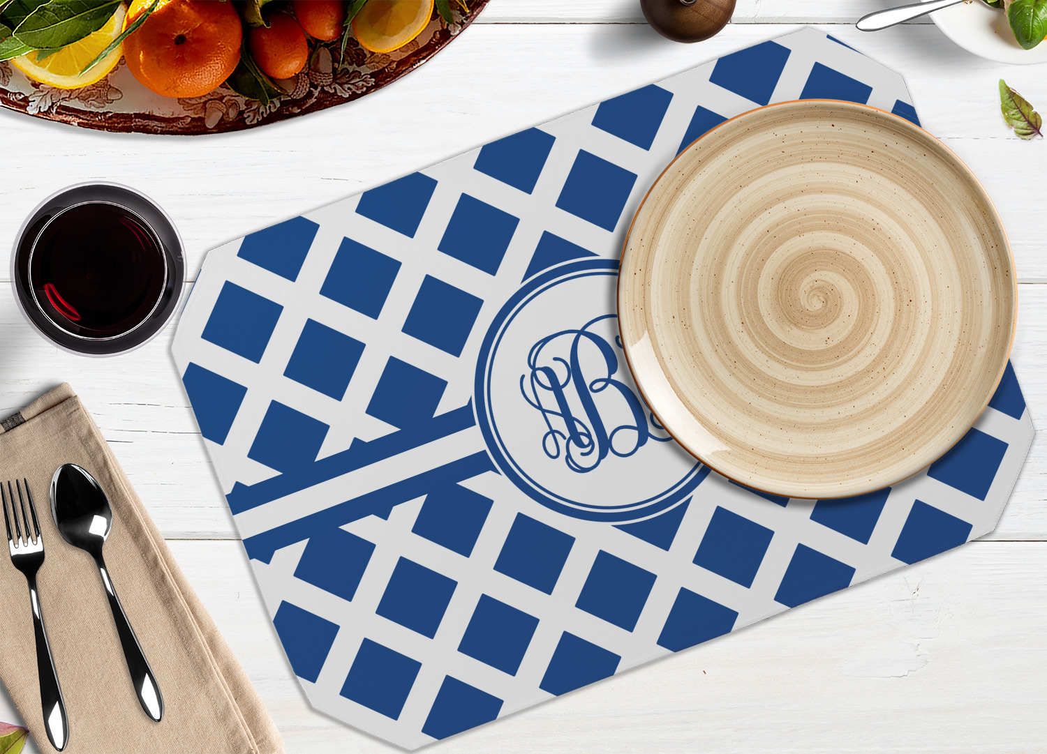 Diamond Dining Table Mat - Octagon w/ Monogram - YouCustomizeIt