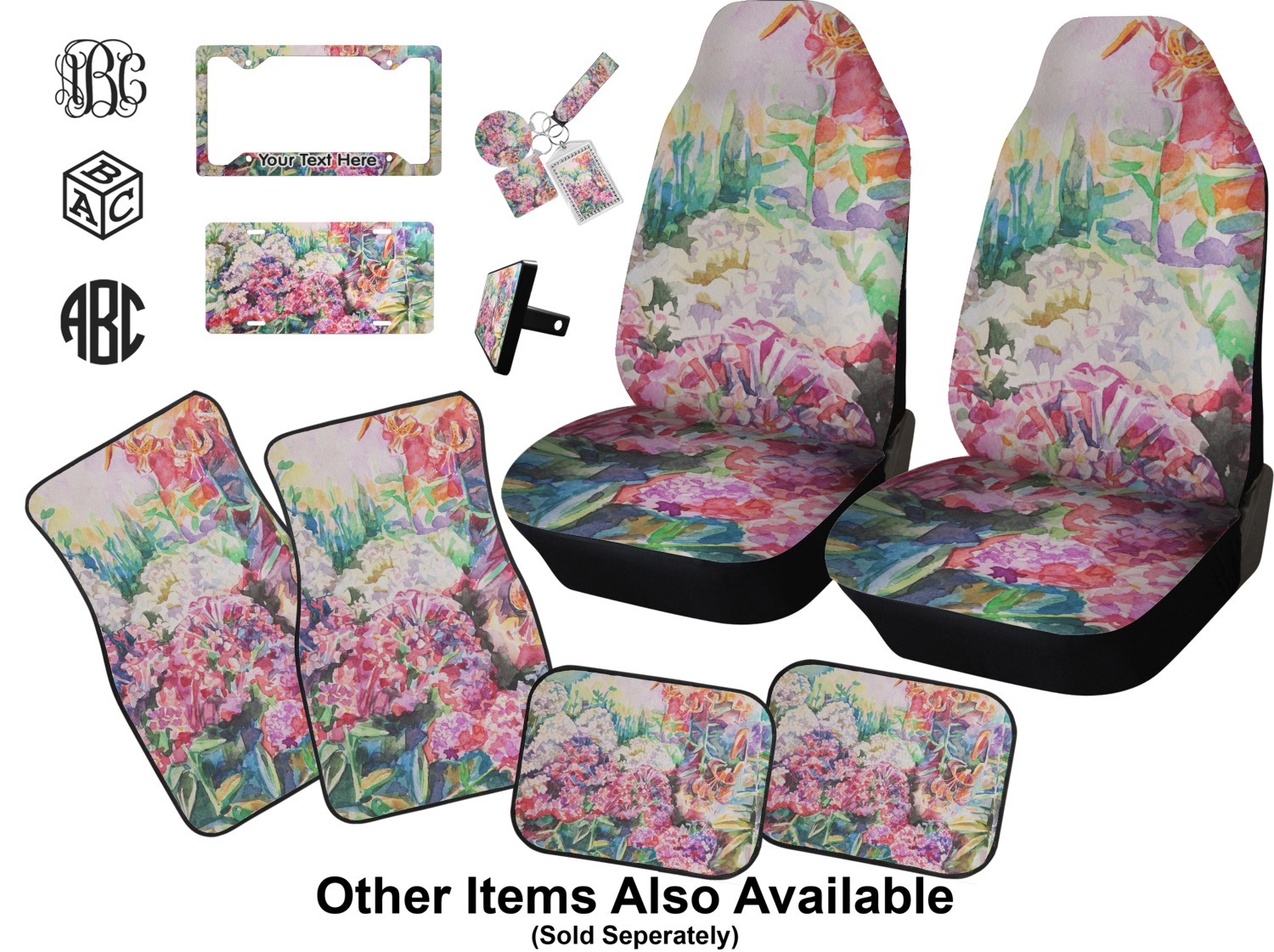 Watercolor Floral Car Seat Covers (Set of Two) - YouCustomizeIt