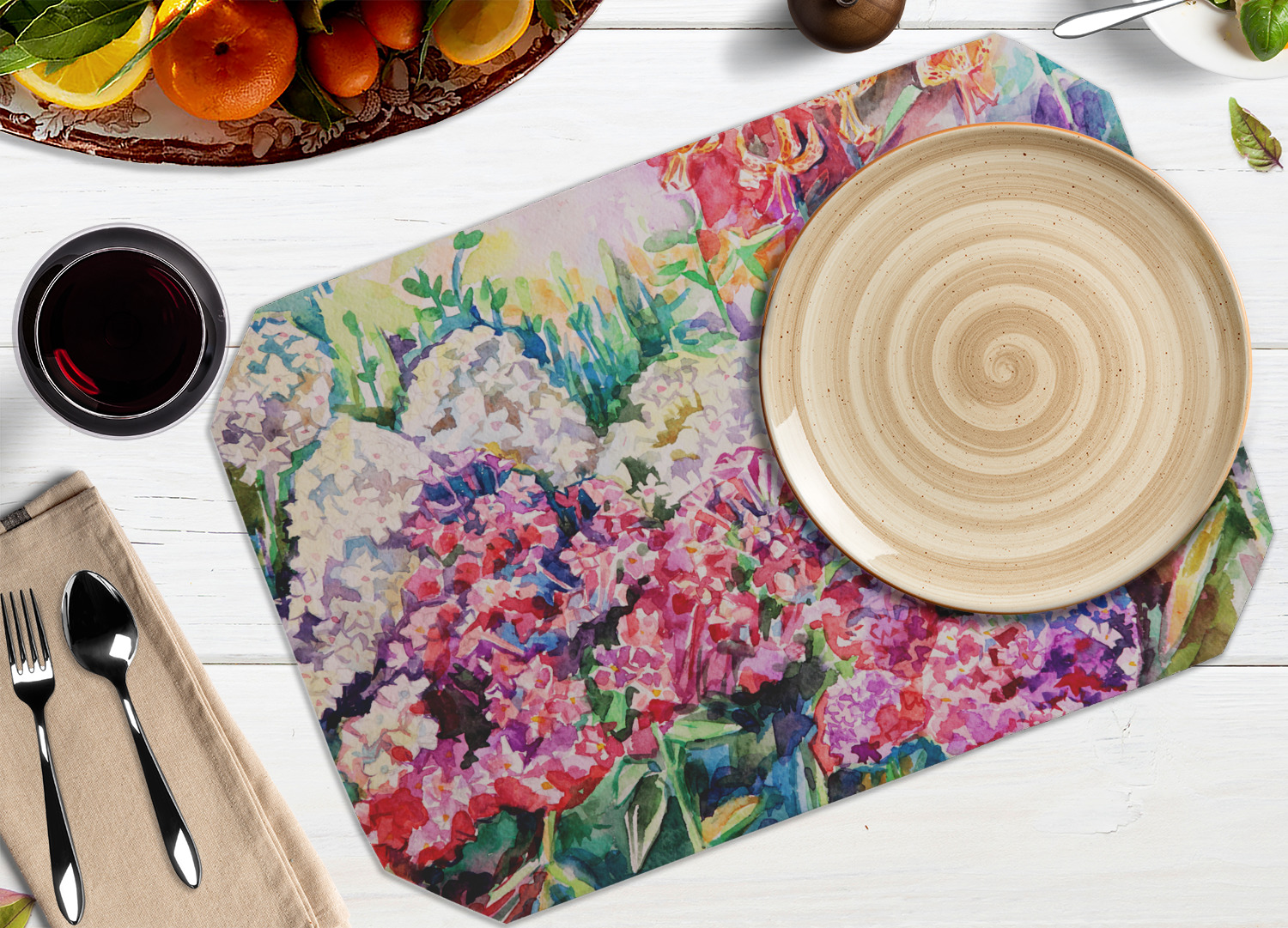 Custom Watercolor Floral Dining Table Mat - Octagon | YouCustomizeIt
