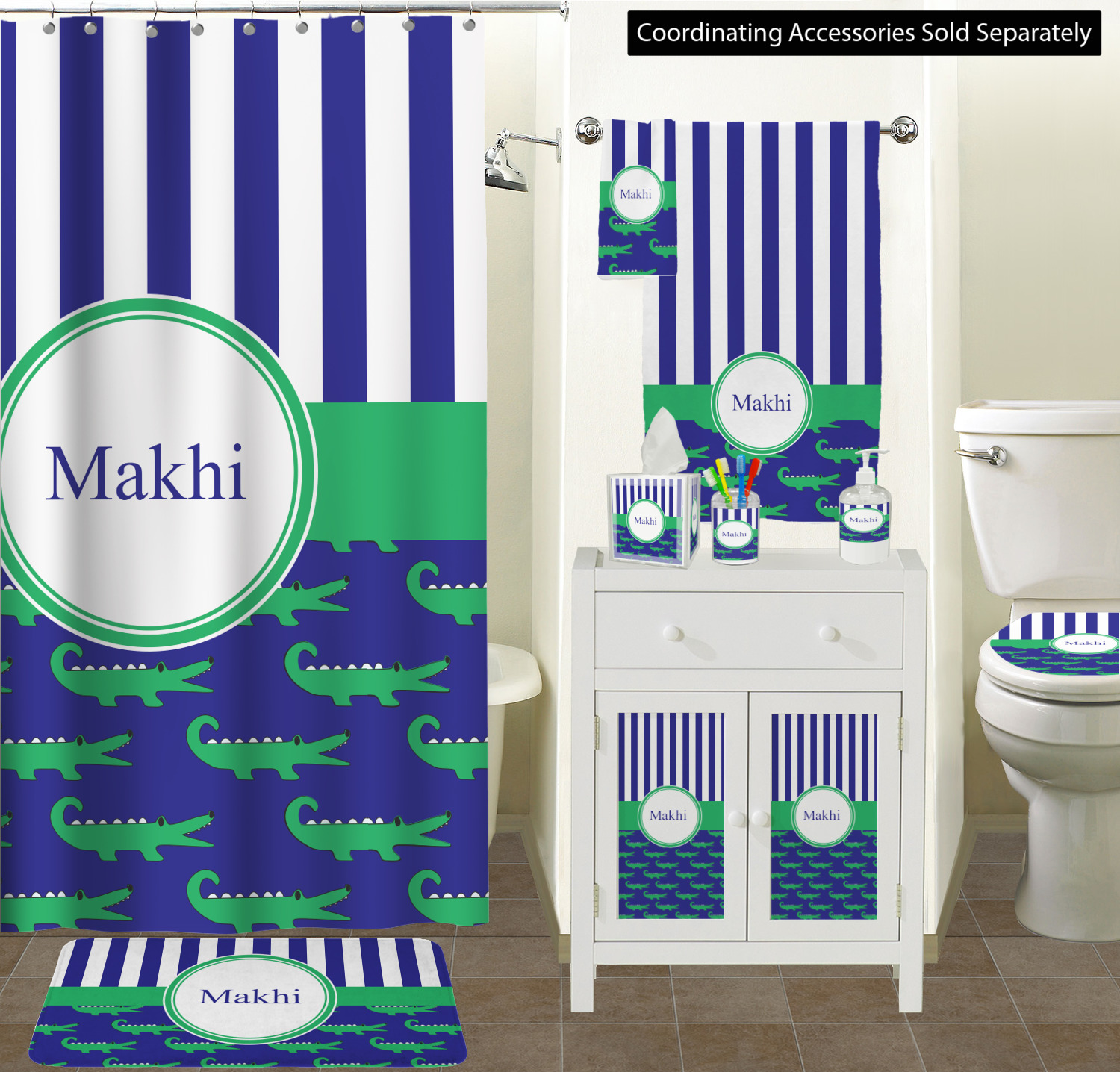 Alligators & Stripes Toilet Seat Decal (Personalized) - YouCustomizeIt