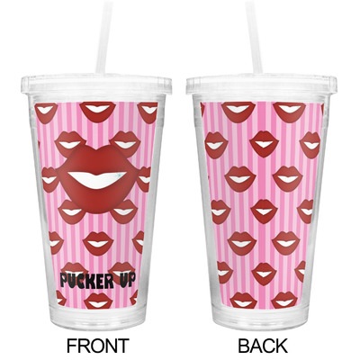 Lips (Pucker Up) Double Wall Tumbler with Straw - YouCustomizeIt