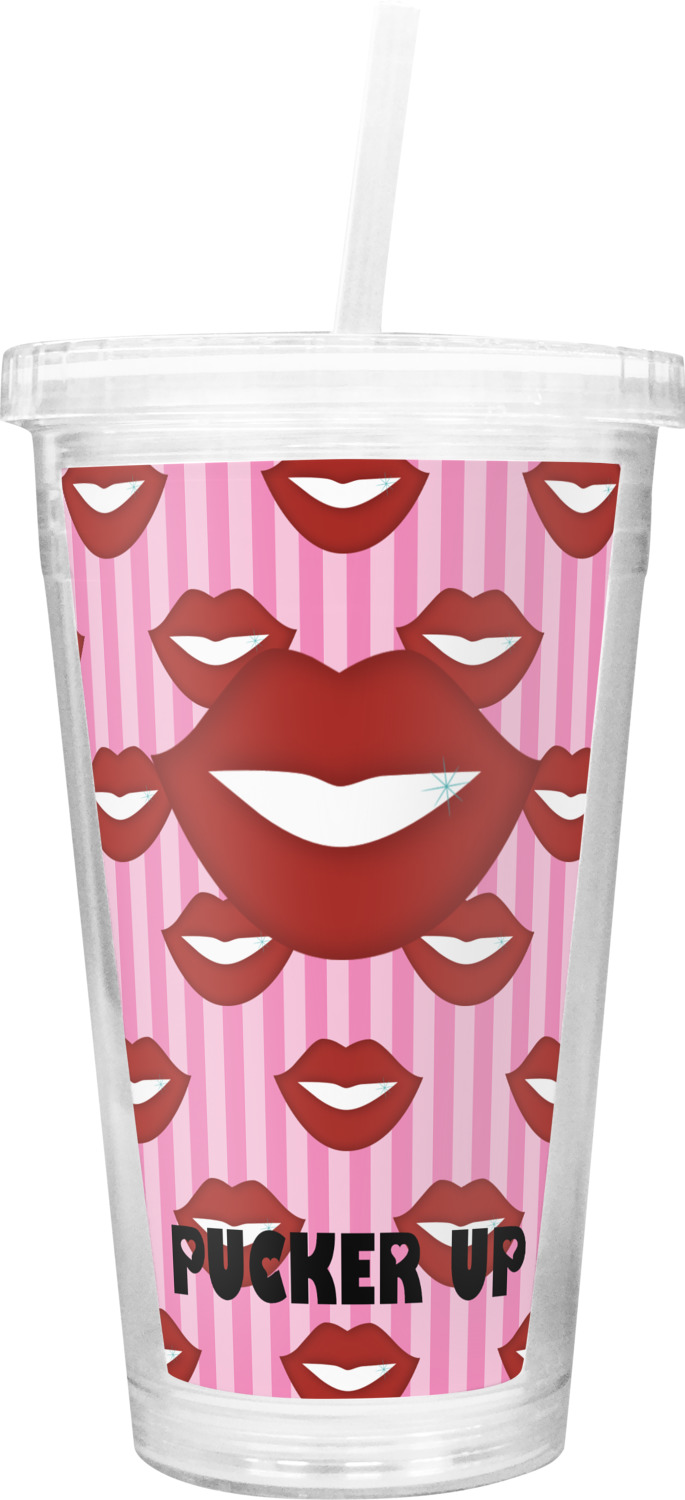 Lips (Pucker Up) Double Wall Tumbler with Straw - YouCustomizeIt