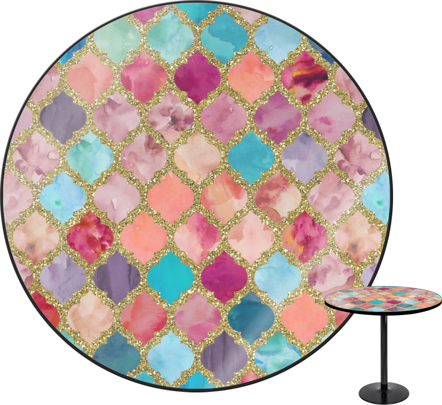 Custom Glitter Moroccan Watercolor Round Table | YouCustomizeIt