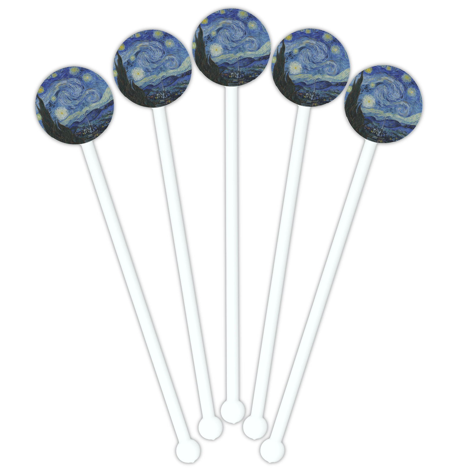 The Starry Night (Van Gogh 1889) 5.5" Round Plastic Stir Sticks - White ...