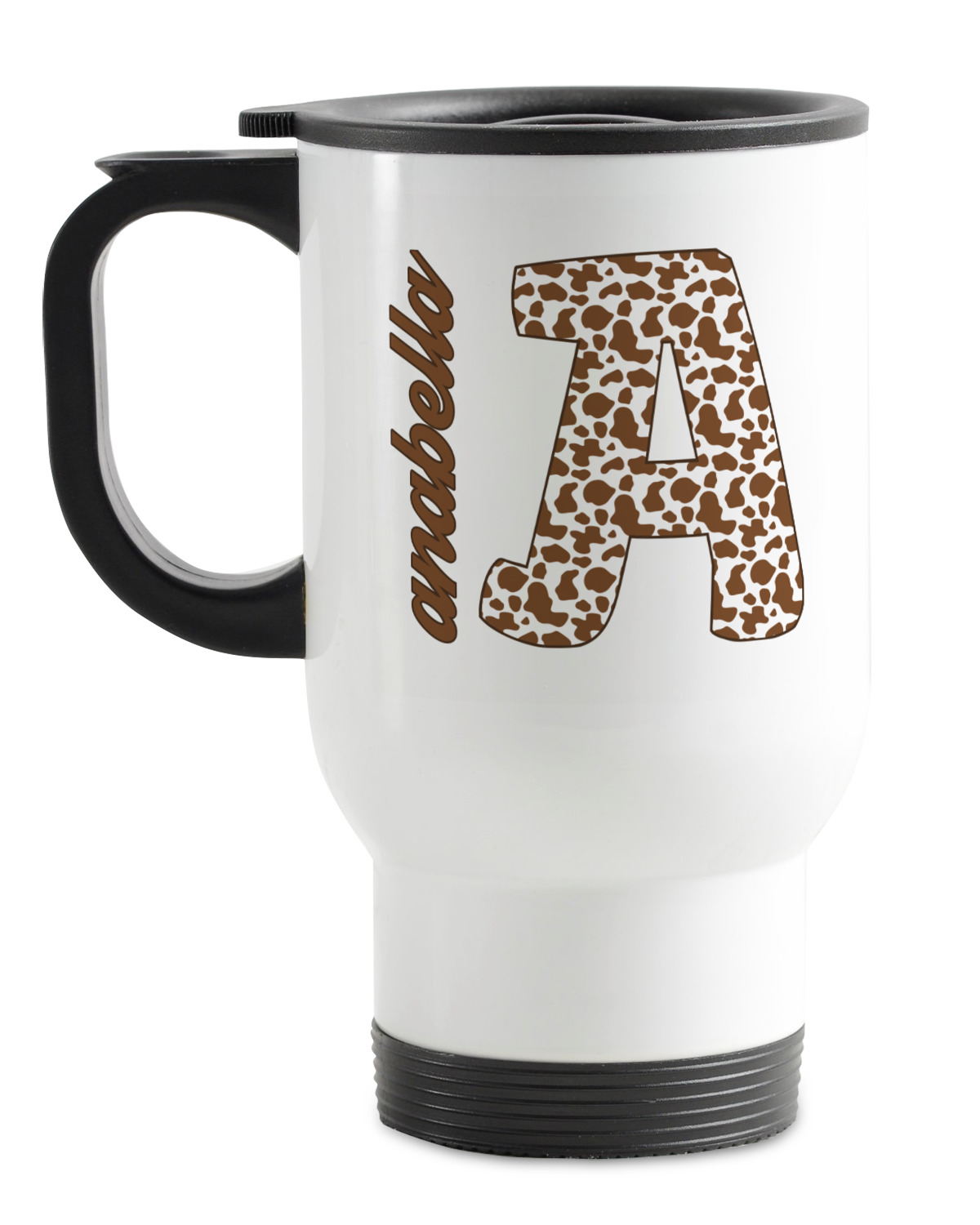 Cow Print Stainless Steel Travel Mug with Handle - YouCustomizeIt