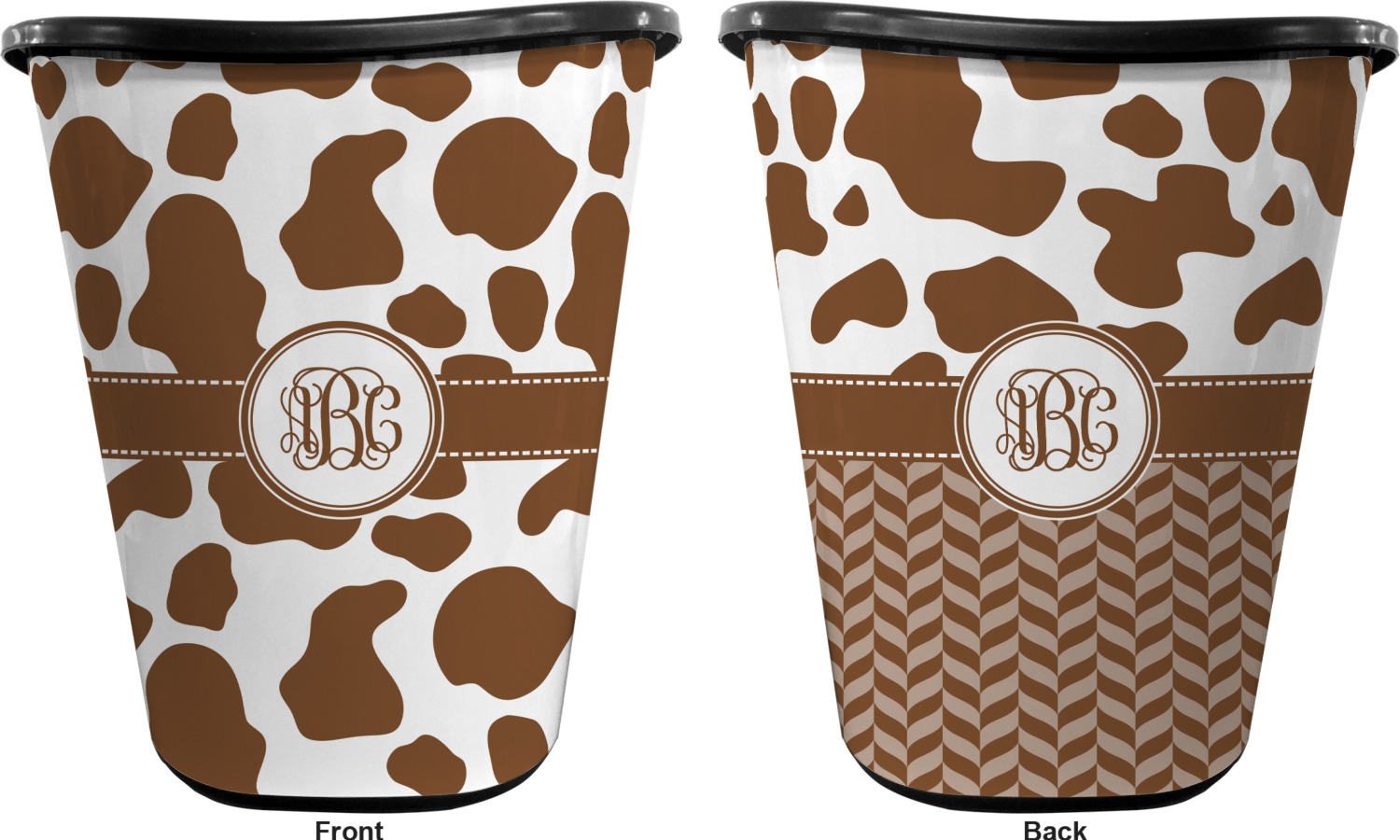 Cow Print Waste Basket - Double Sided (Black) (Personalized ...