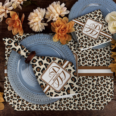 Custom Leopard Print Dining Table Mat - Octagon w/ Name and Initial ...