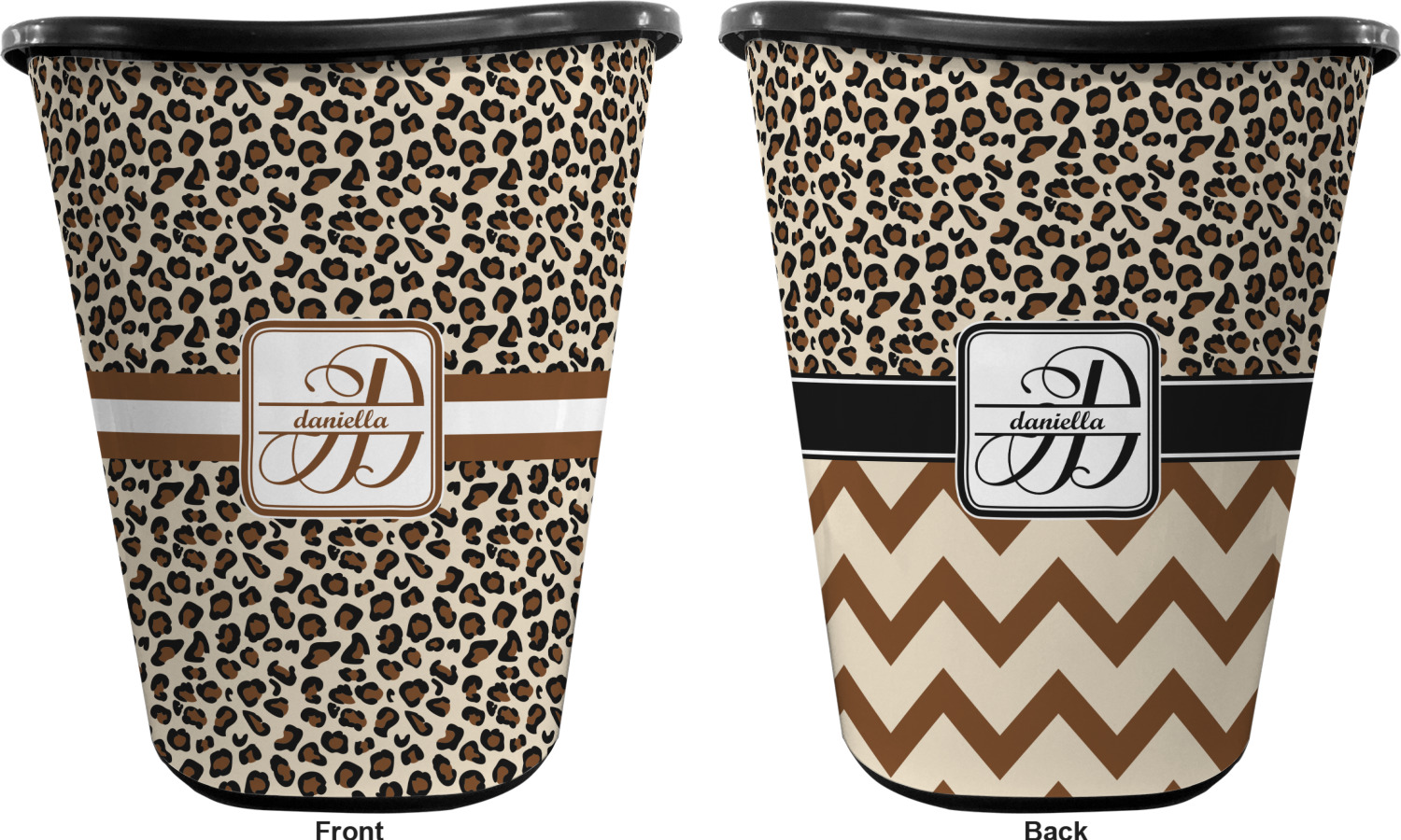 Leopard Print Waste Basket - Double Sided (Black) (Personalized ...
