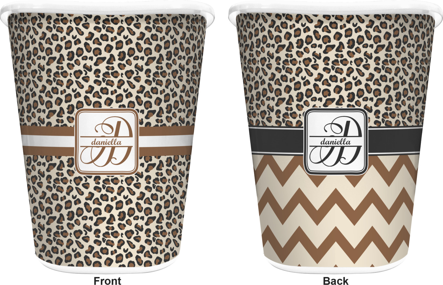 Leopard Print Waste Basket - Double Sided (White) (Personalized ...