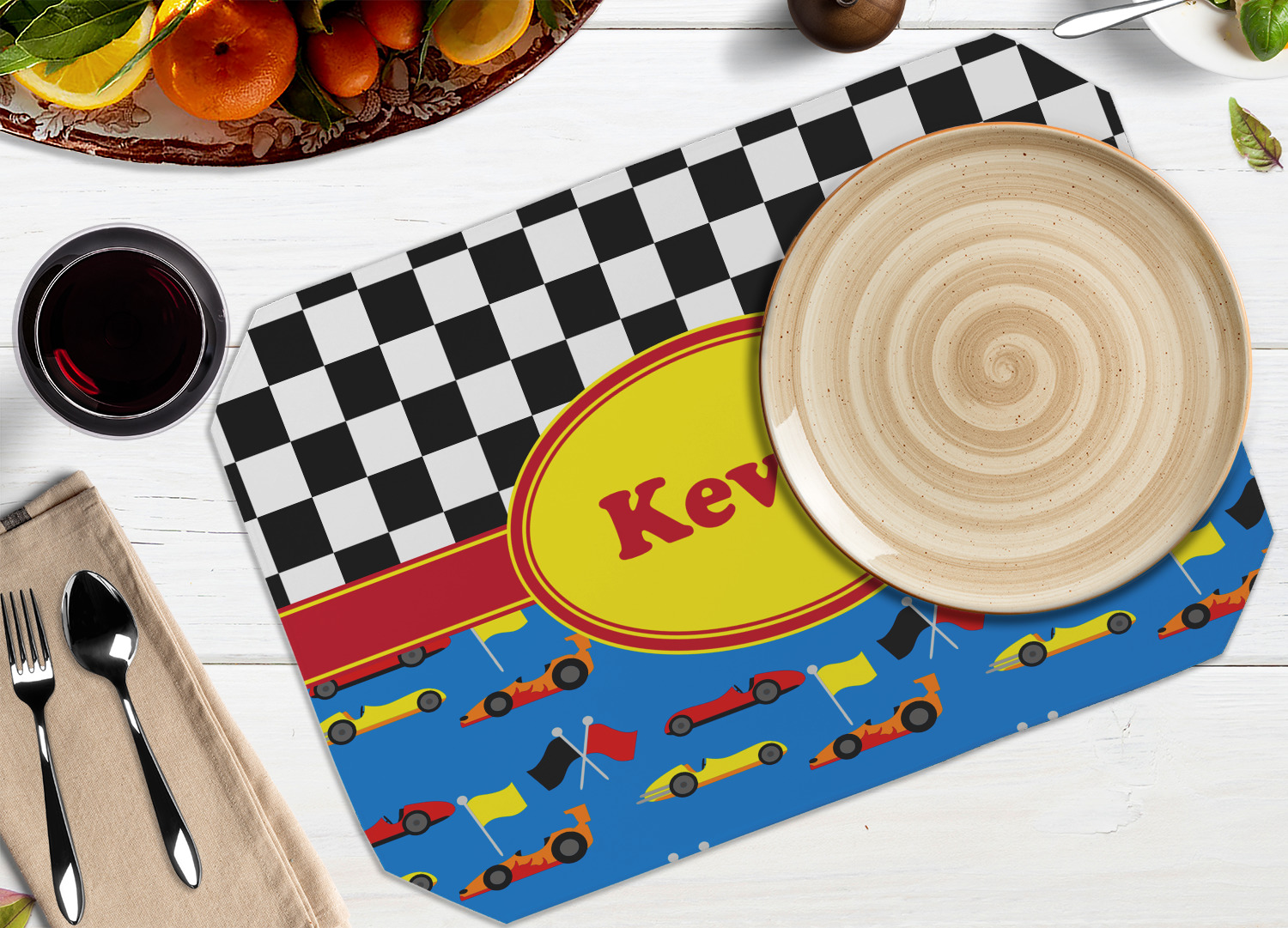Custom Racing Car Dining Table Mat - Octagon w/ Name or Text ...
