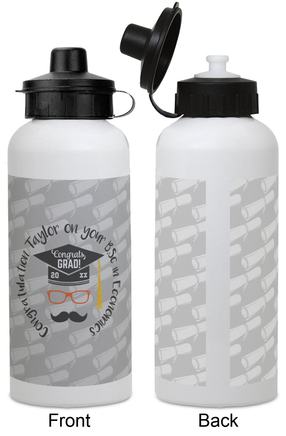 Hipster Graduate Water Bottles - Aluminum - 20 oz - White (Personalized ...