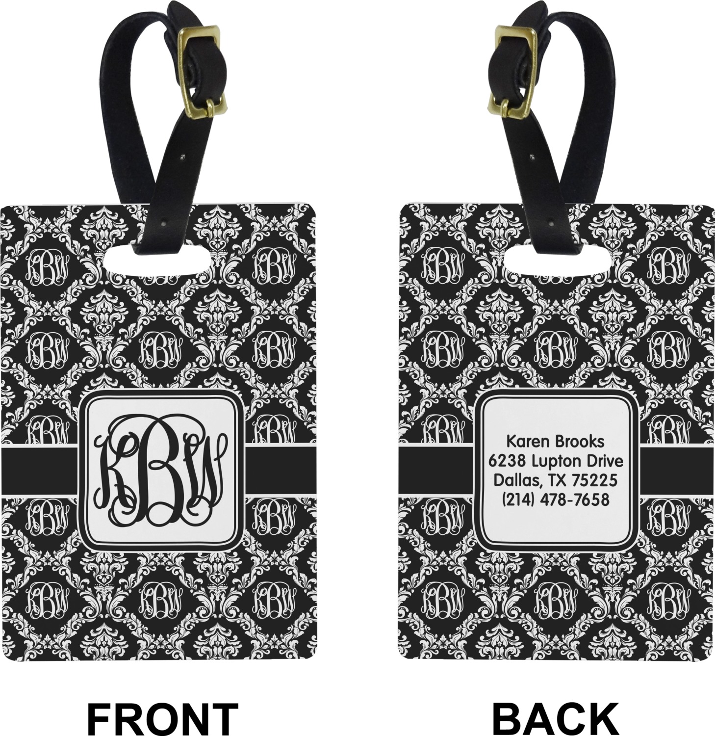 Custom Monogrammed Damask Plastic Luggage Tag - Rectangular ...