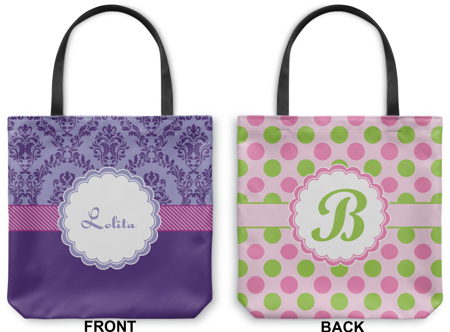 Custom Purple Damask & Dots Canvas Tote Bag (Personalized) | YouCustomizeIt