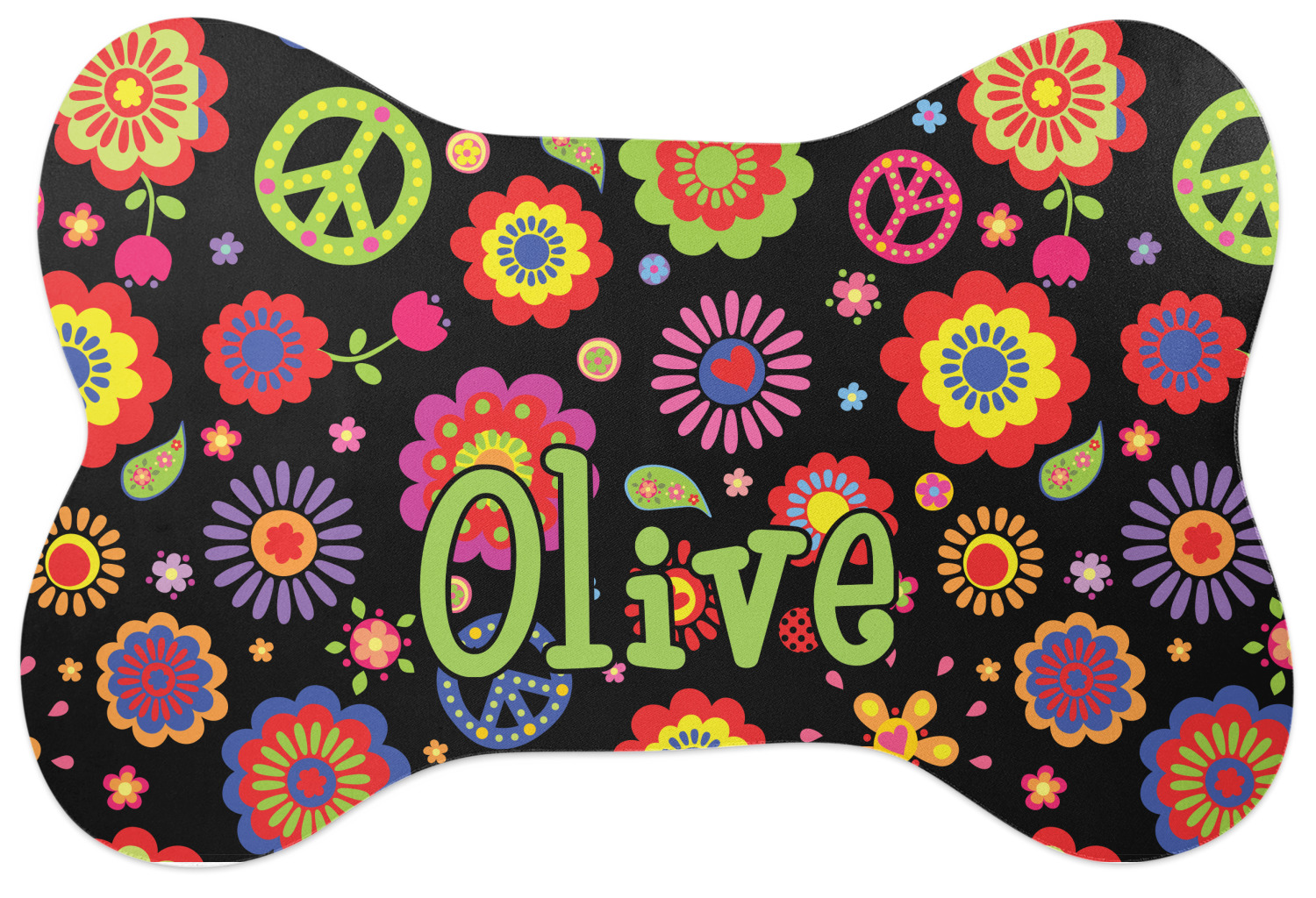 Custom Peace Sign Bone Shaped Dog Food Mat (Personalized) | YouCustomizeIt