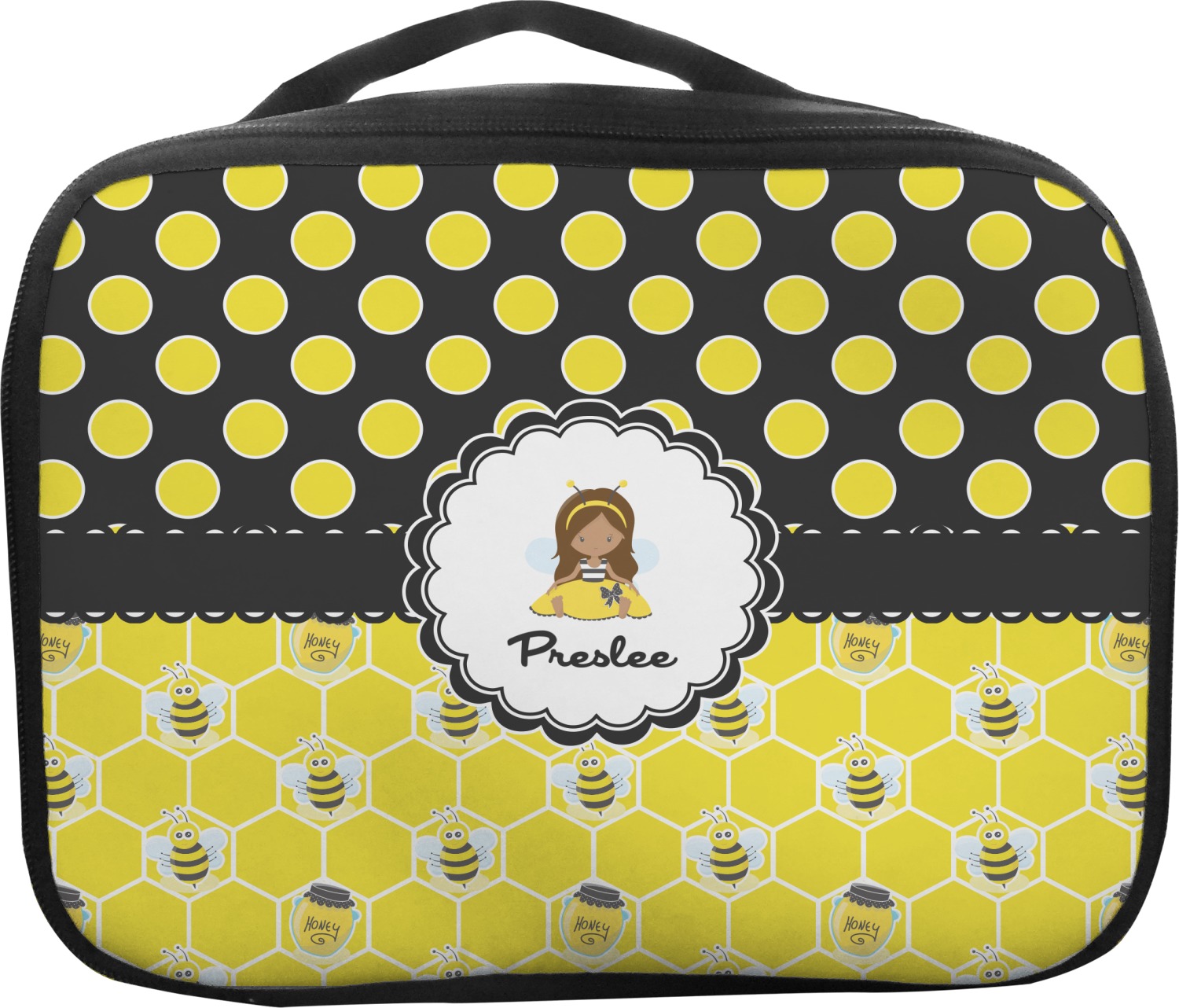 Custom Honeycomb, Bees & Polka Dots Insulated Lunch Bag (Personalized ...