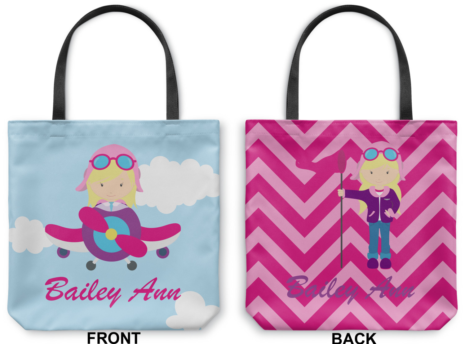 Custom Airplane & Girl Pilot Canvas Tote Bag (Personalized ...