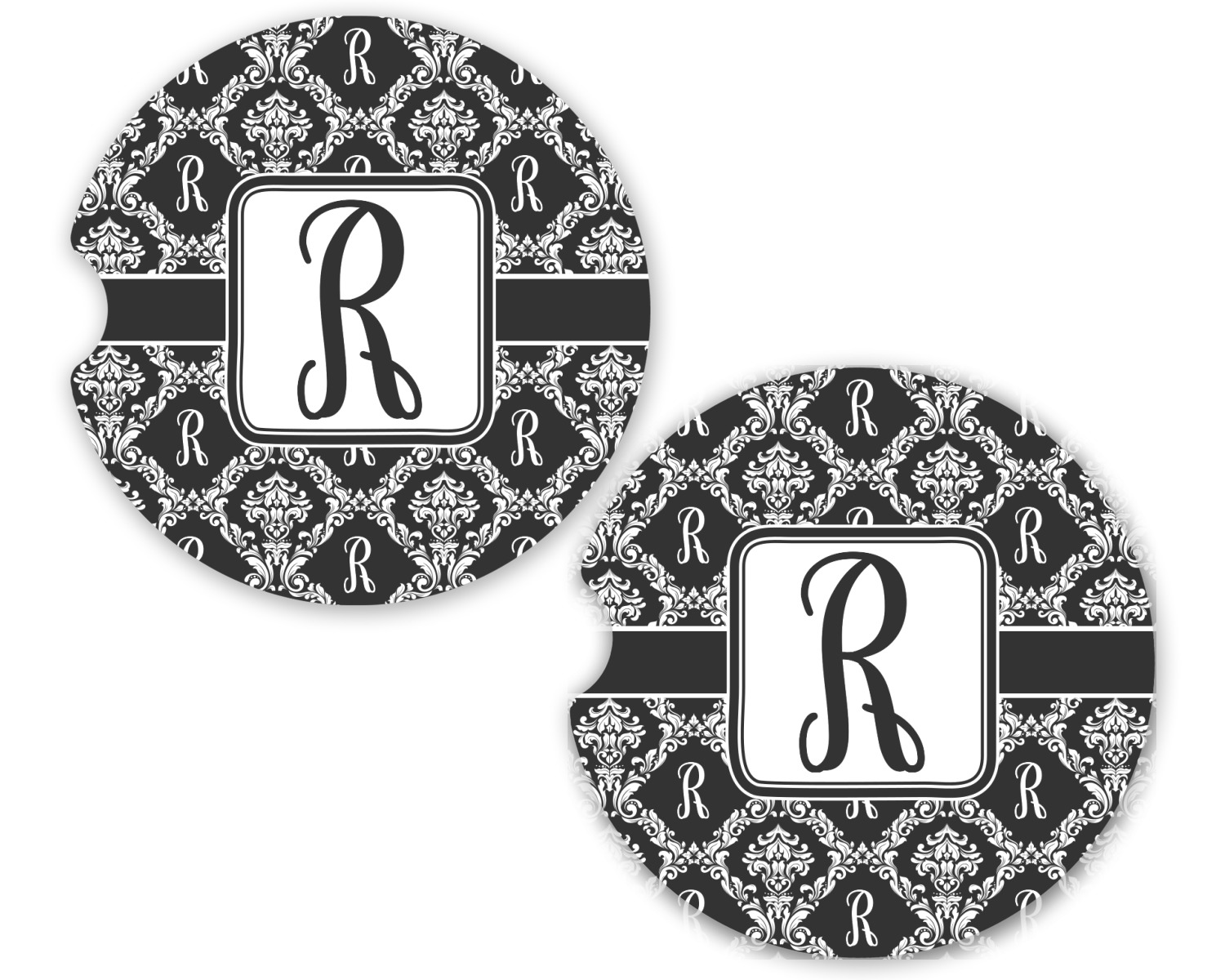 Custom Monogrammed Damask Sandstone Car Coasters (Personalized ...