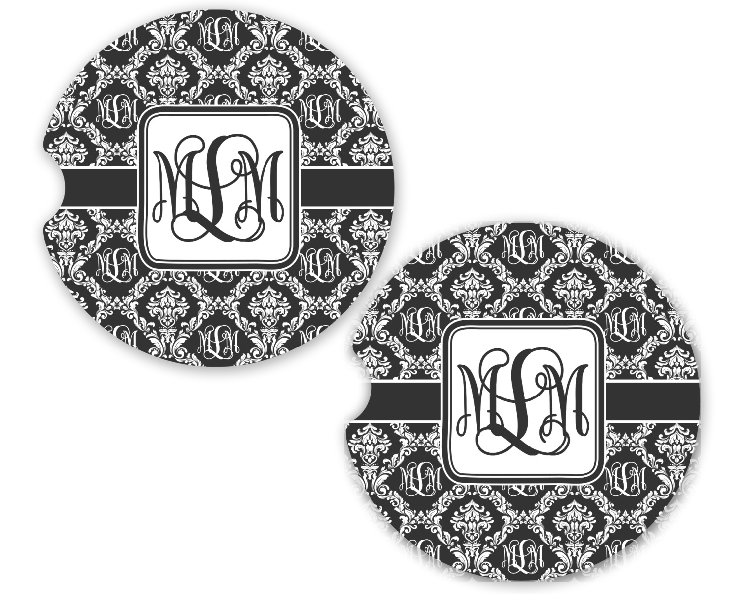 Custom Monogrammed Damask Sandstone Car Coasters (Personalized ...