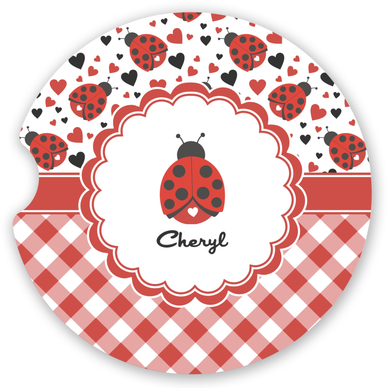 Custom Ladybugs & Gingham Sandstone Car Coasters (Personalized ...