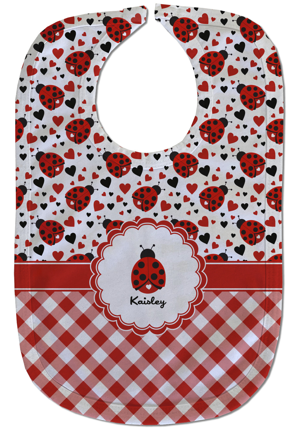 Custom Ladybugs & Gingham Baby Bib w/ Name or Text | YouCustomizeIt