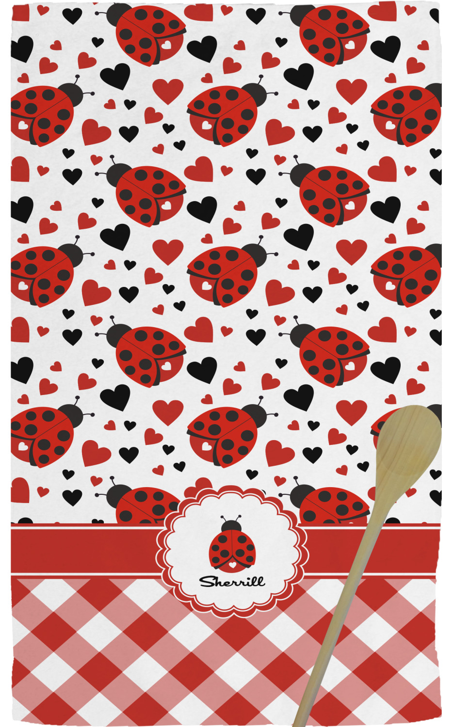 Custom Ladybugs & Gingham Kitchen Towel - Poly Cotton w/ Name or Text ...