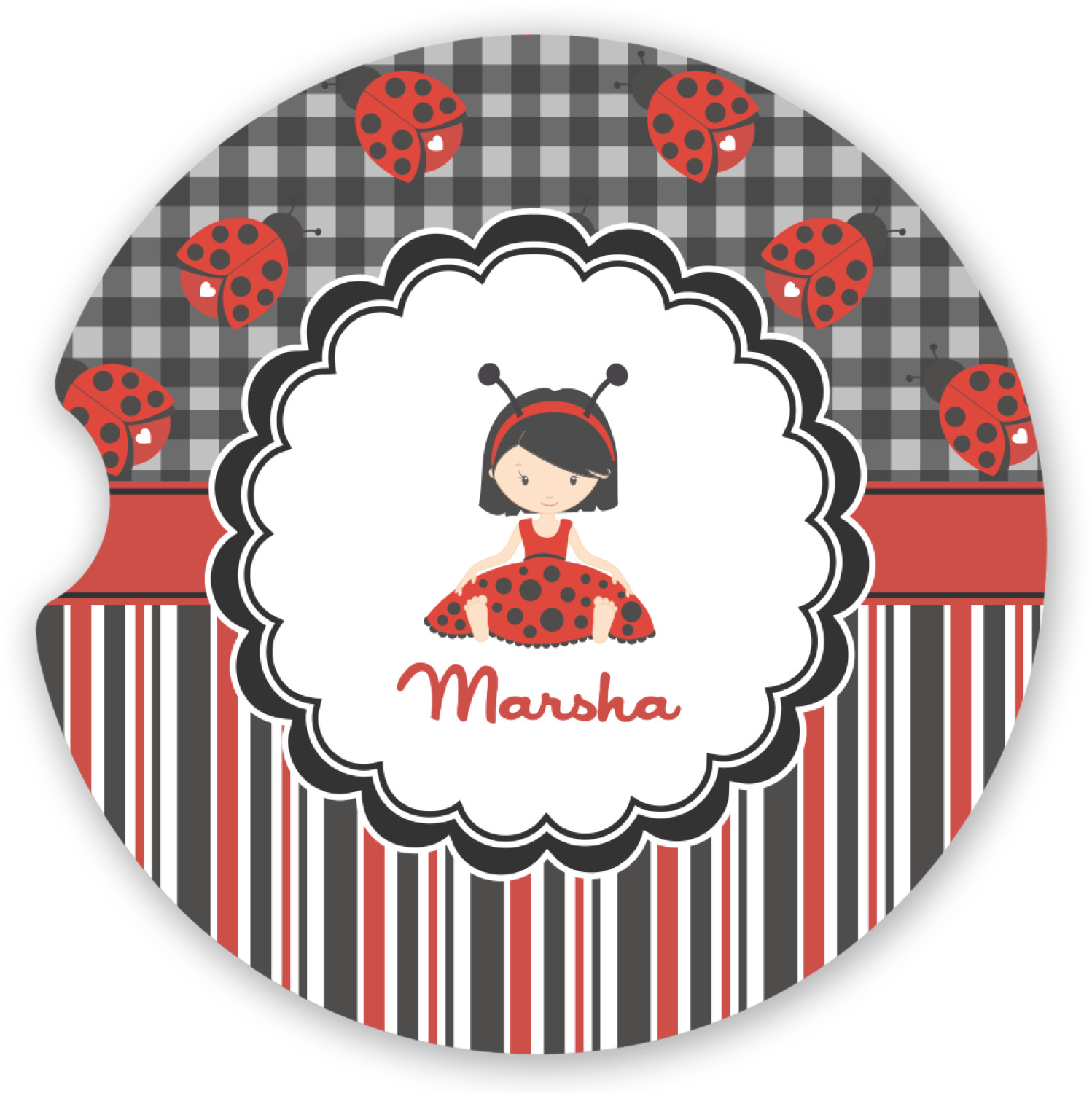 Custom Ladybugs & Stripes Sandstone Car Coasters (Personalized ...