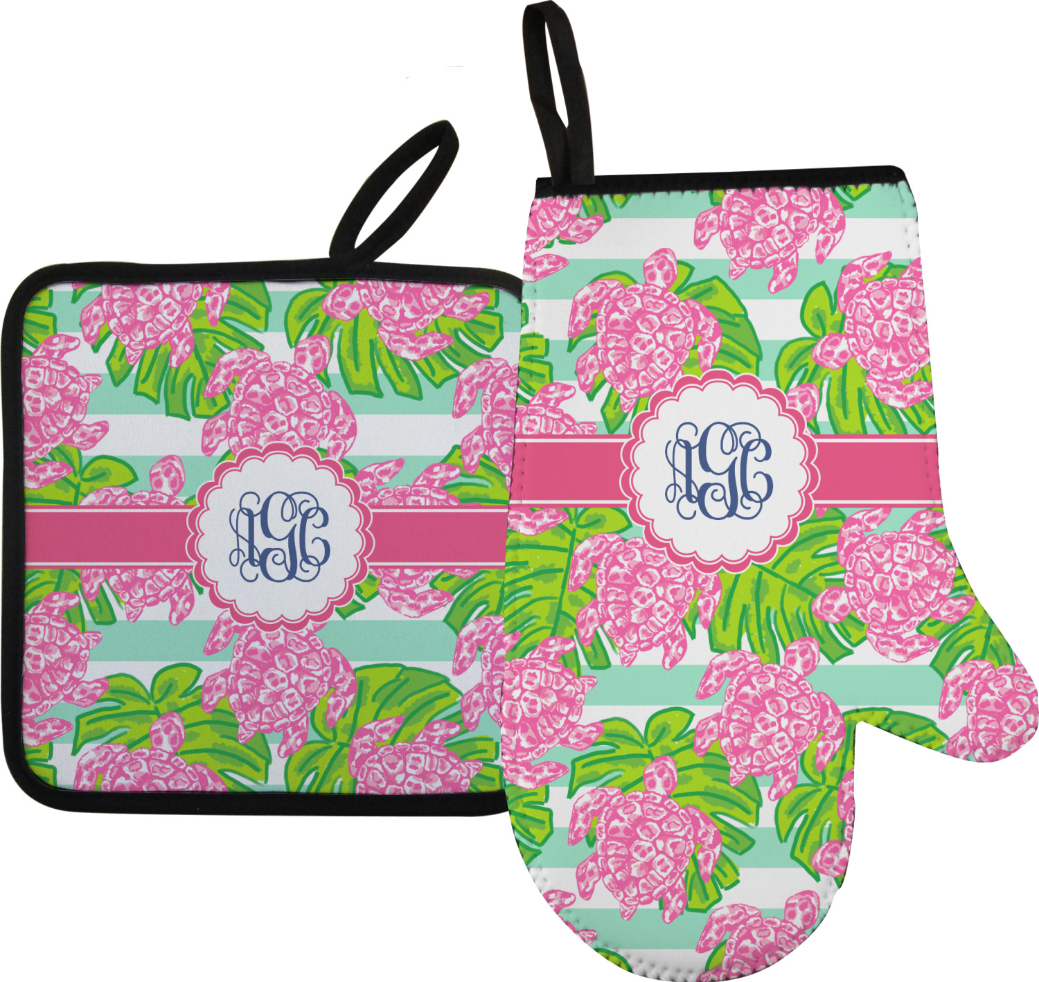 Custom Preppy Oven Mitt & Pot Holder Set w/ Monogram | YouCustomizeIt