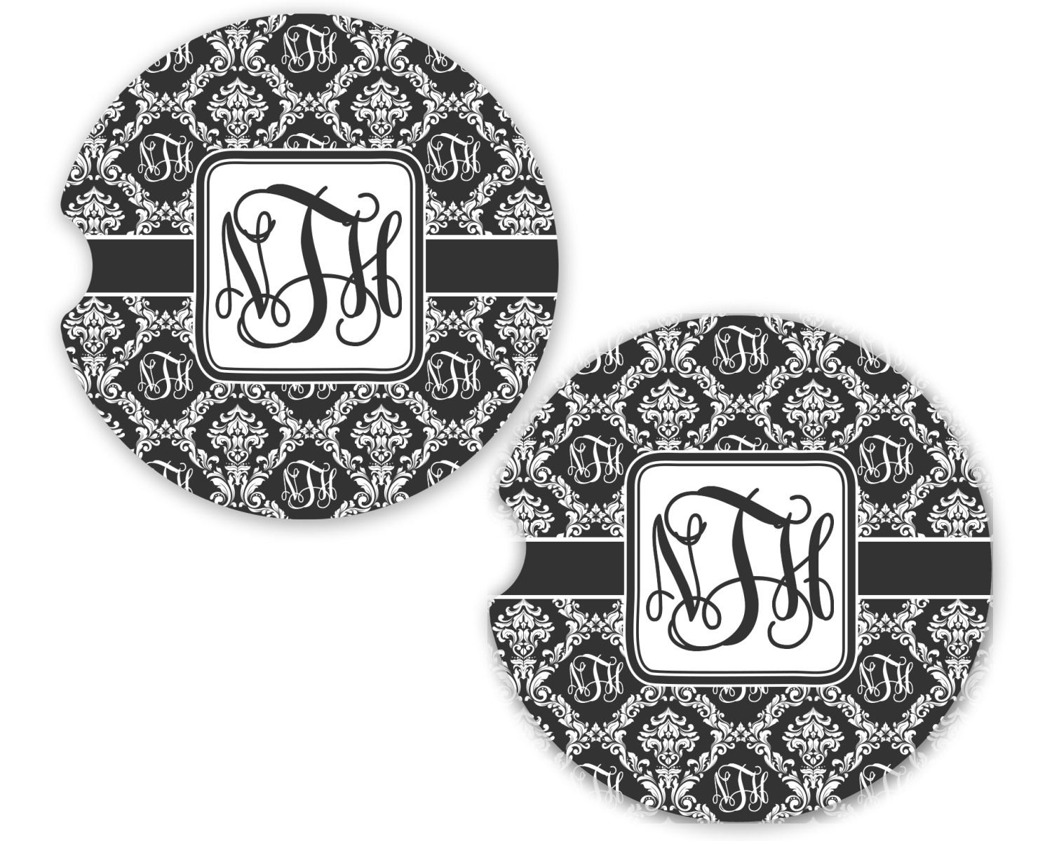Custom Monogrammed Damask Sandstone Car Coasters (Personalized ...