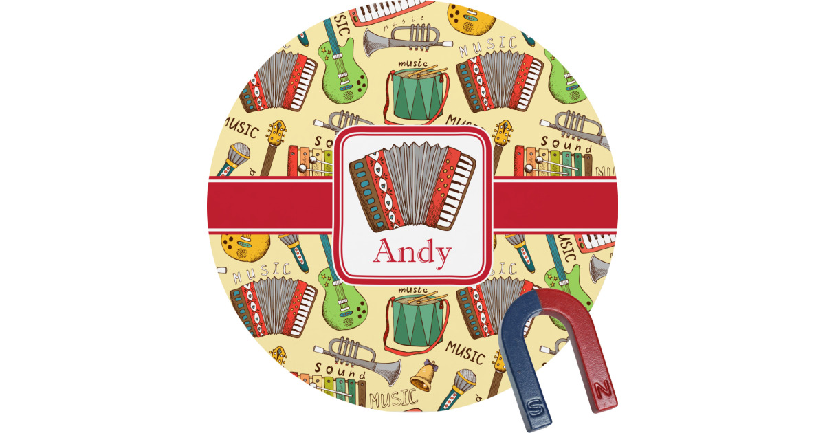 Custom Vintage Musical Instruments Round Fridge Magnet (Personalized ...