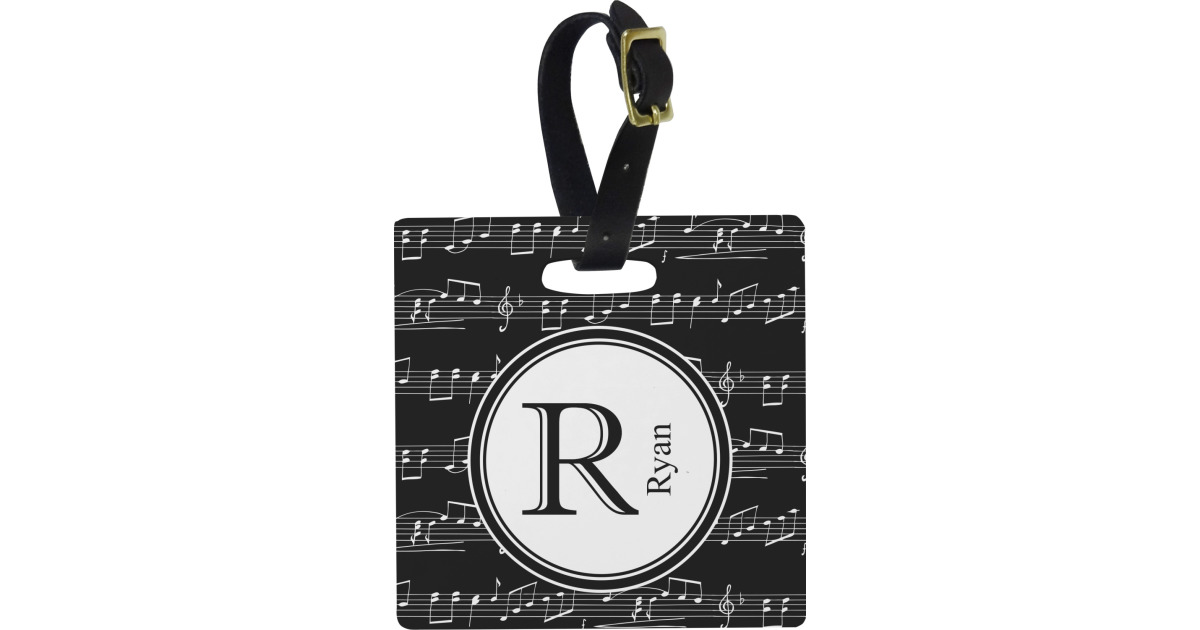 Custom Musical Notes Plastic Luggage Tag - Square w/ Name and Initial ...