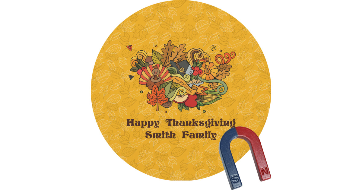 Custom Happy Thanksgiving Round Fridge Magnet (Personalized ...