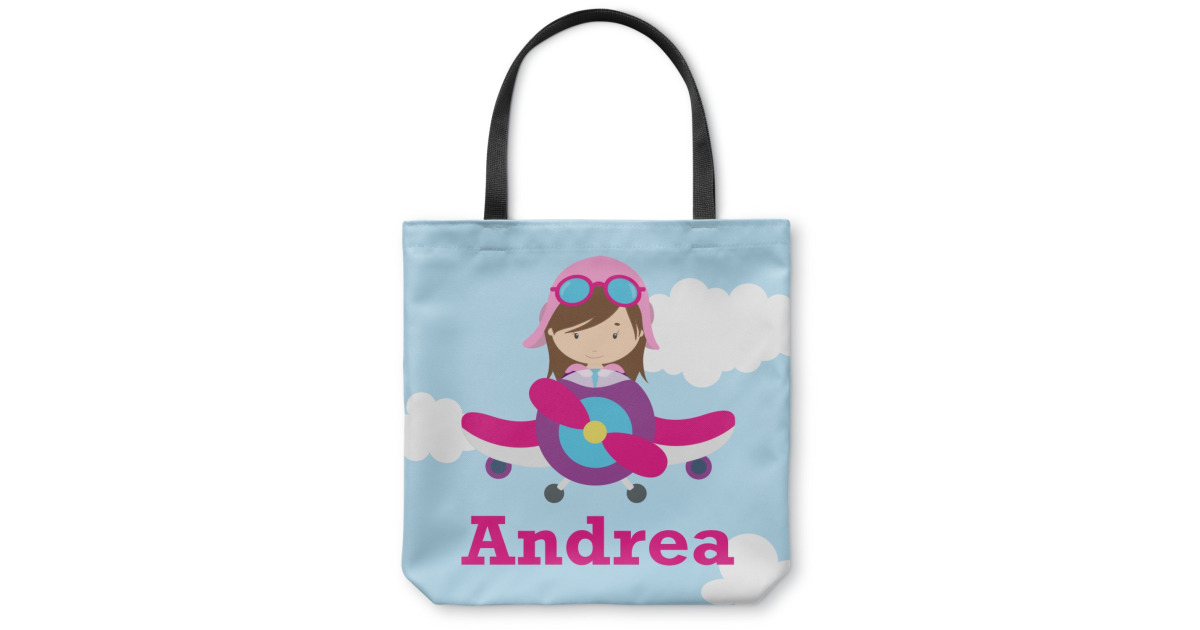 Custom Airplane & Girl Pilot Canvas Tote Bag (Personalized ...