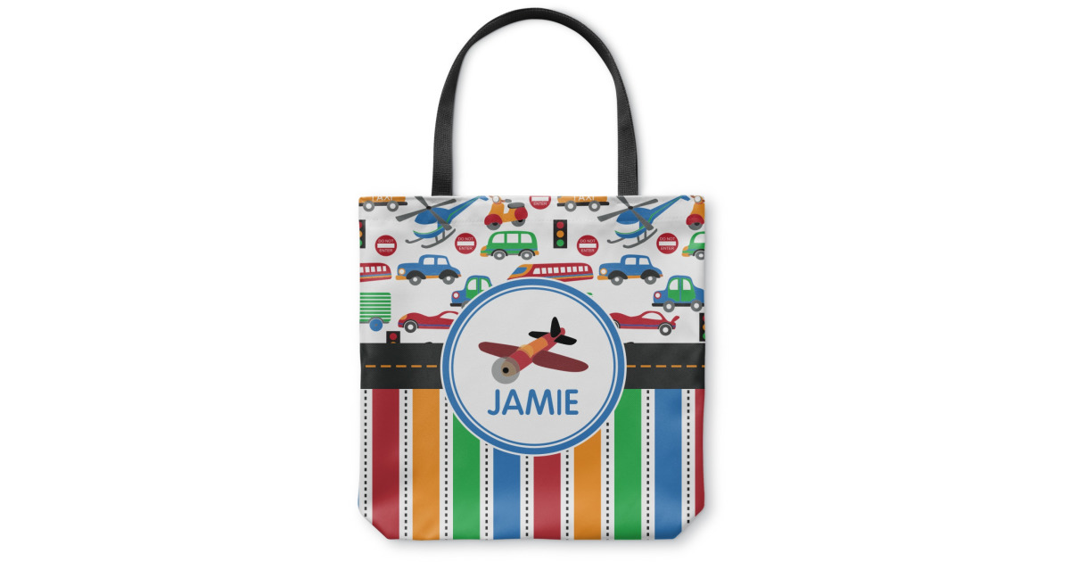 Custom Transportation & Stripes Canvas Tote Bag (Personalized ...