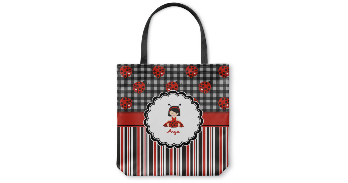 Custom Ladybugs & Stripes Canvas Tote Bag (Personalized) | YouCustomizeIt