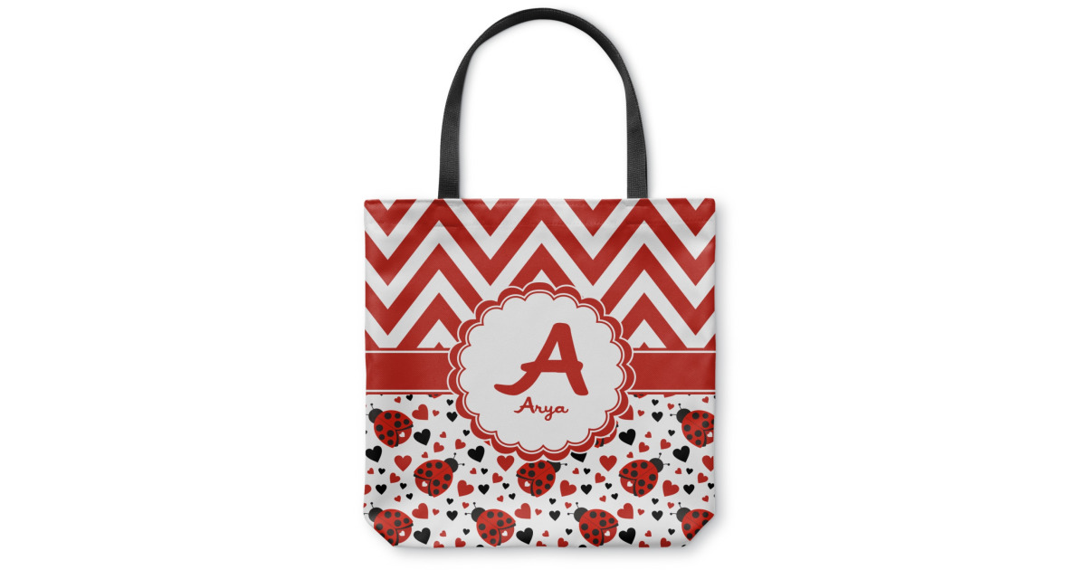 Custom Ladybugs & Chevron Canvas Tote Bag (Personalized) | YouCustomizeIt